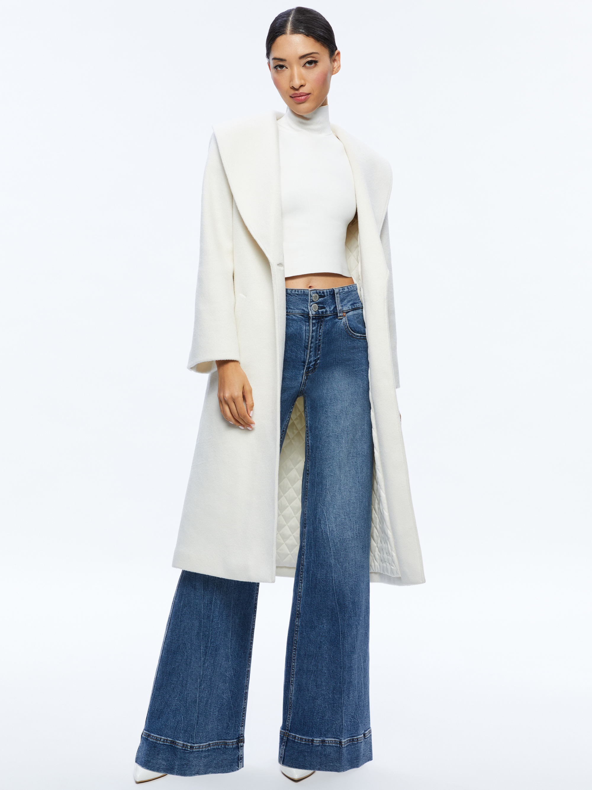 Marcelene Midi Coat In Ecru | Alice + Olivia