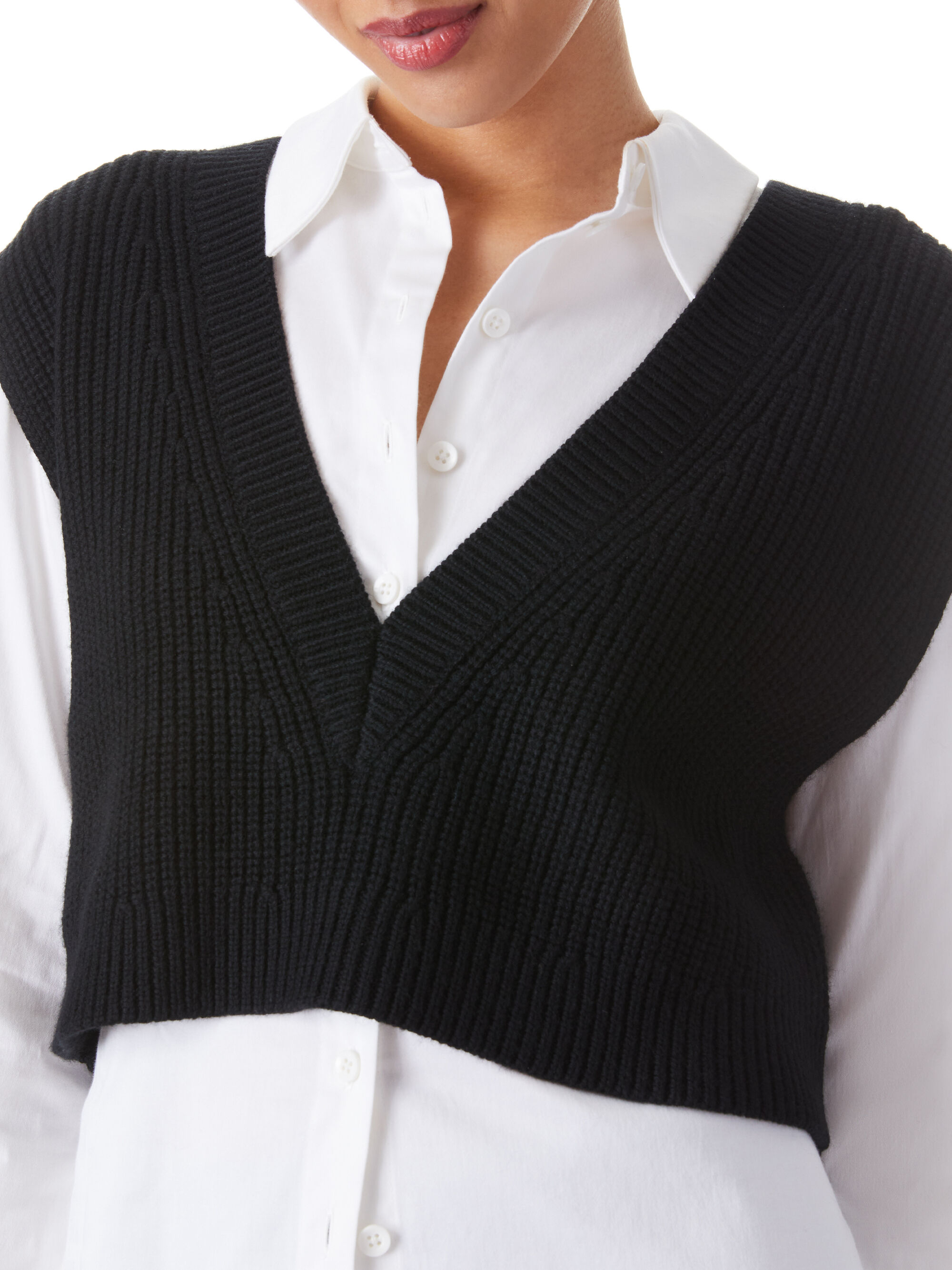 ORLY SWEATER VEST COMBINATION TOP in BLACK COMBO | ALICE + OLIVIA