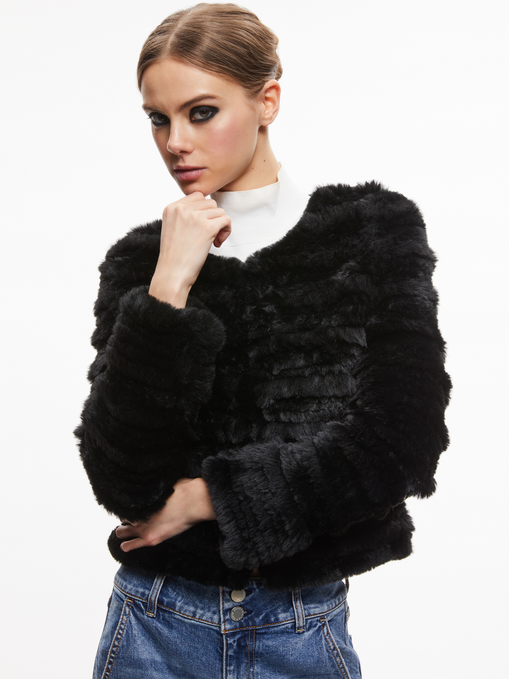 Fawn Faux Fur Jacket In Black | Alice + Olivia