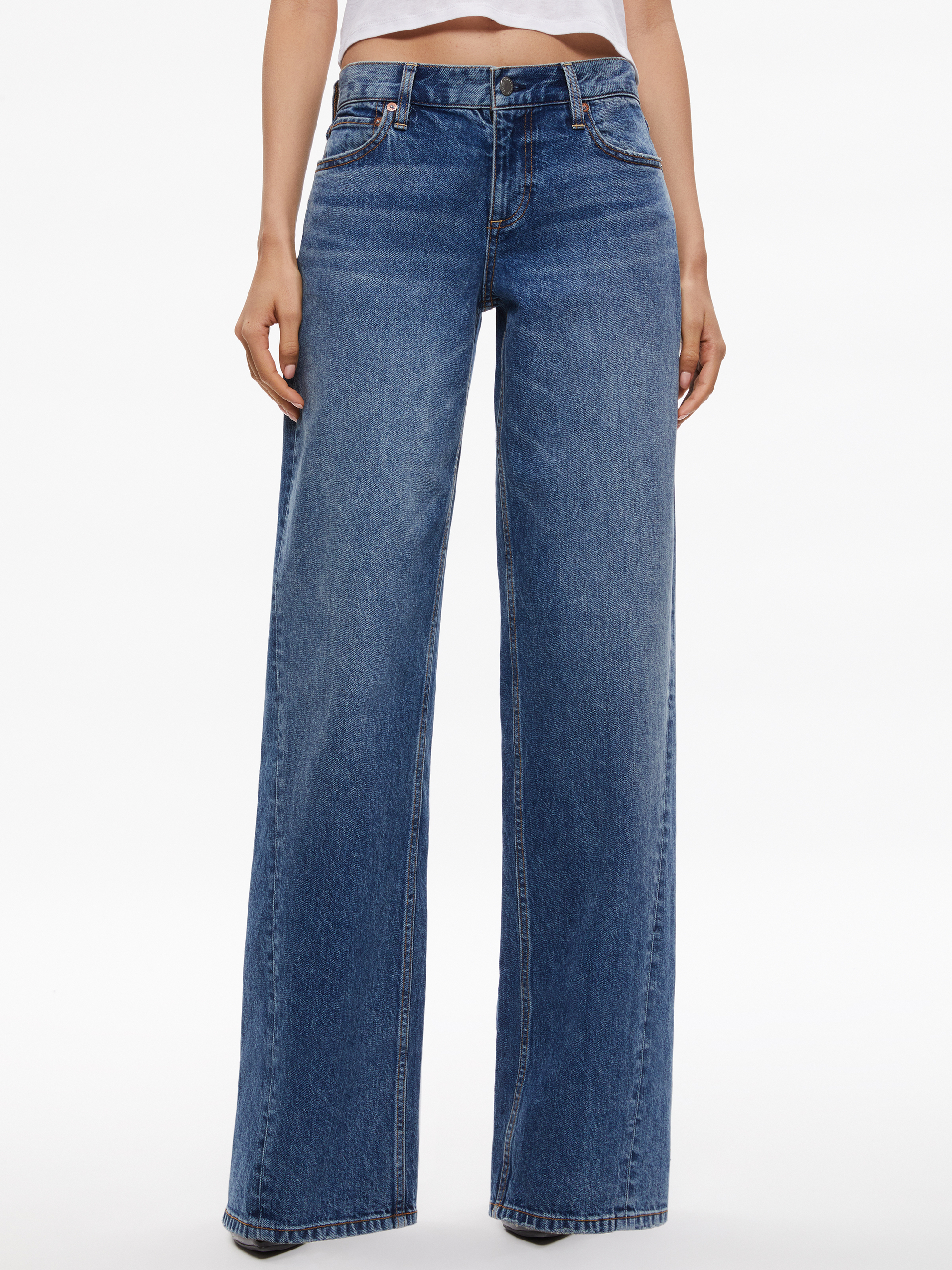 Ernie Low Rise Buckle Back Jean In Avery Blue | Alice + Olivia