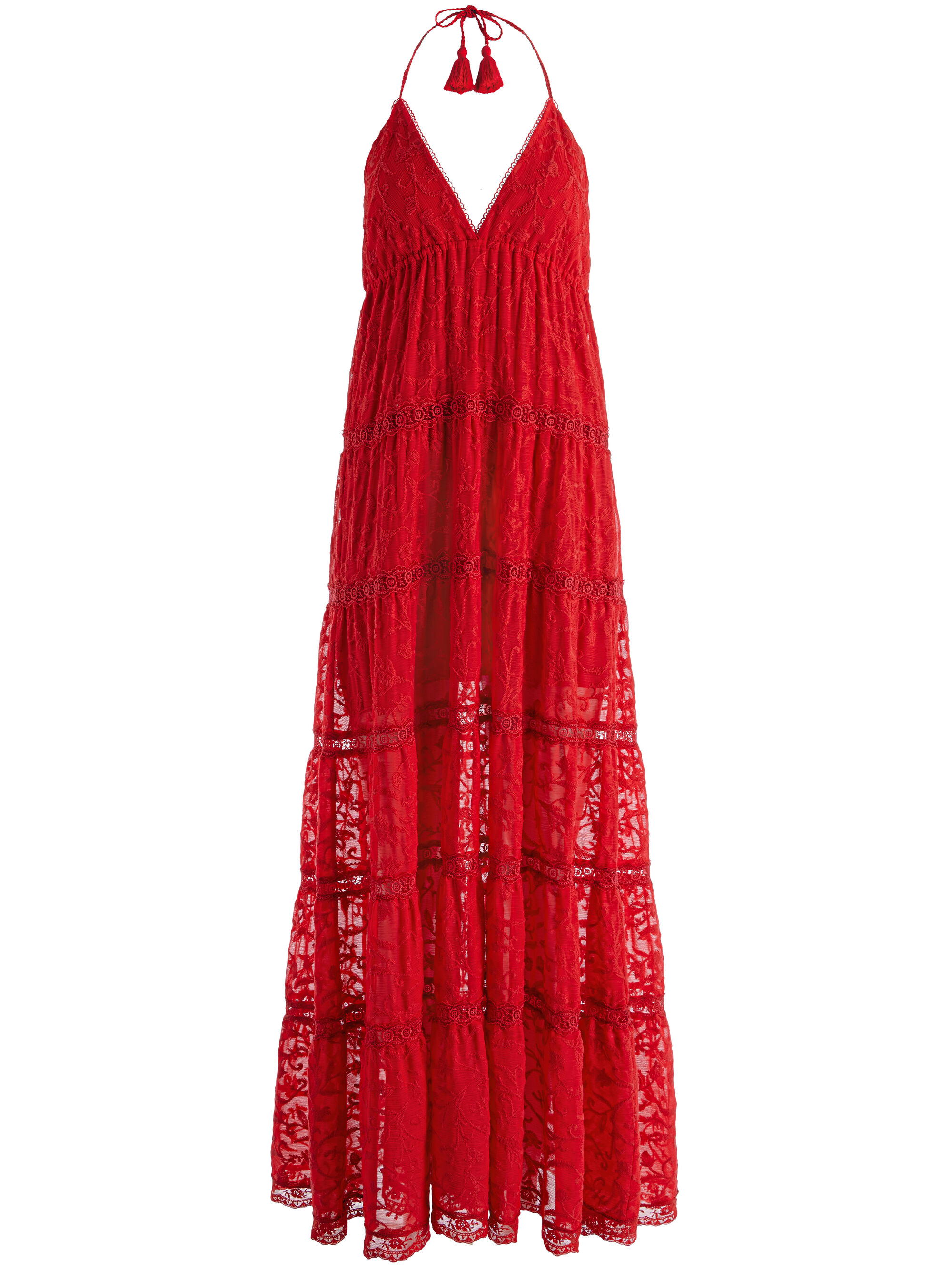 MAE HALTER TIERED MAXI DRESS in BRIGHT RUBY | ALICE + OLIVIA