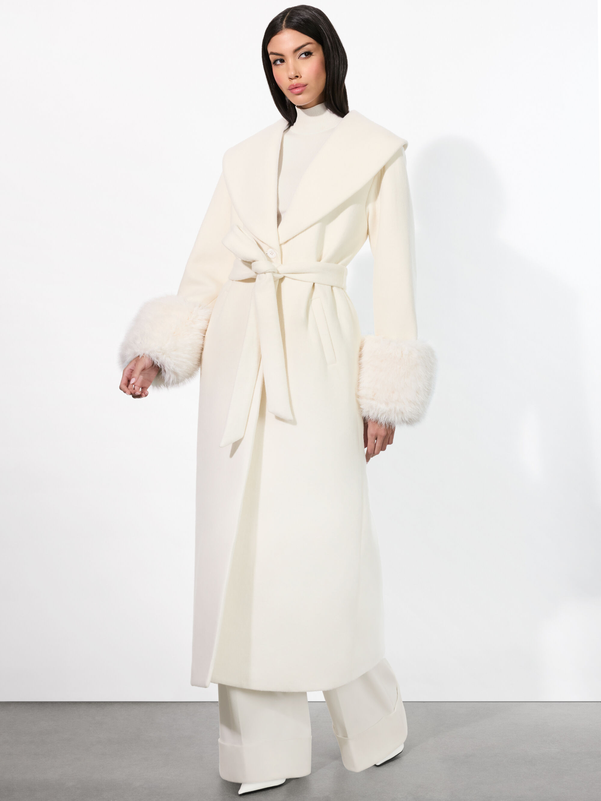 MARCELENE MAXI COAT in OFF WHITE | ALICE + OLIVIA