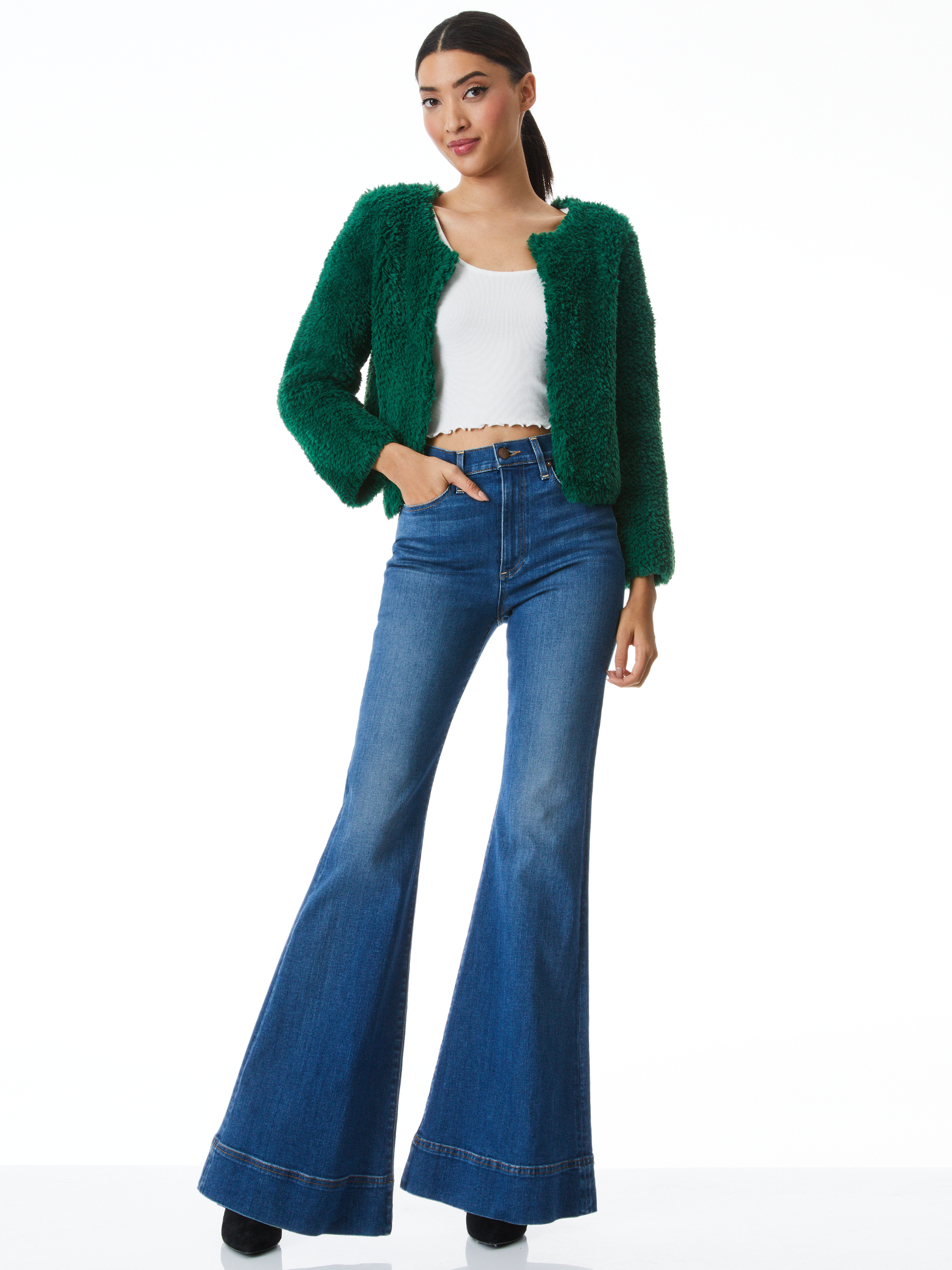 Fawn Faux Fur Jacket In Deep Emerald | Alice + Olivia