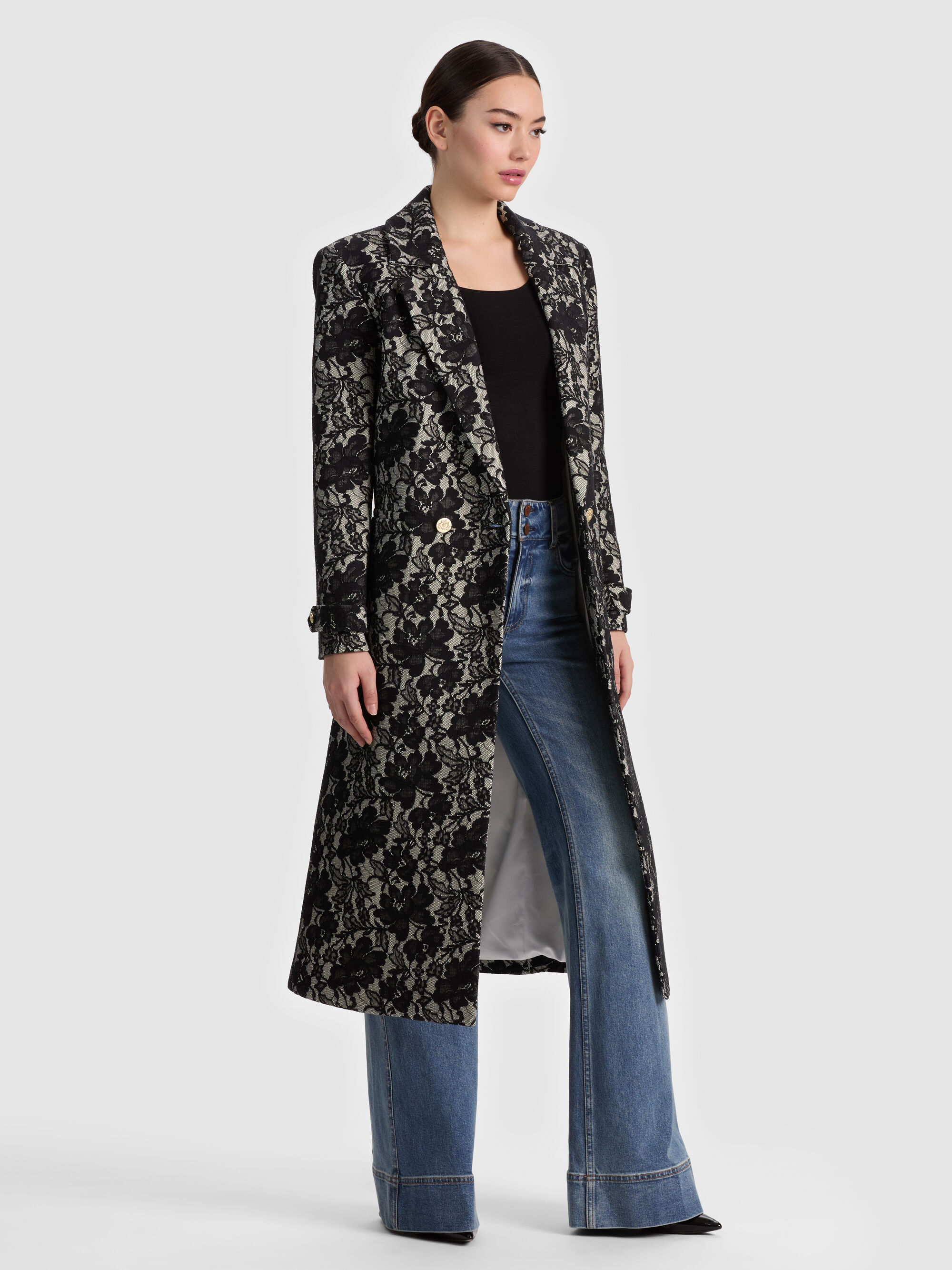 JIMMY LACE COAT in OFF WHITE/BLACK | ALICE + OLIVIA