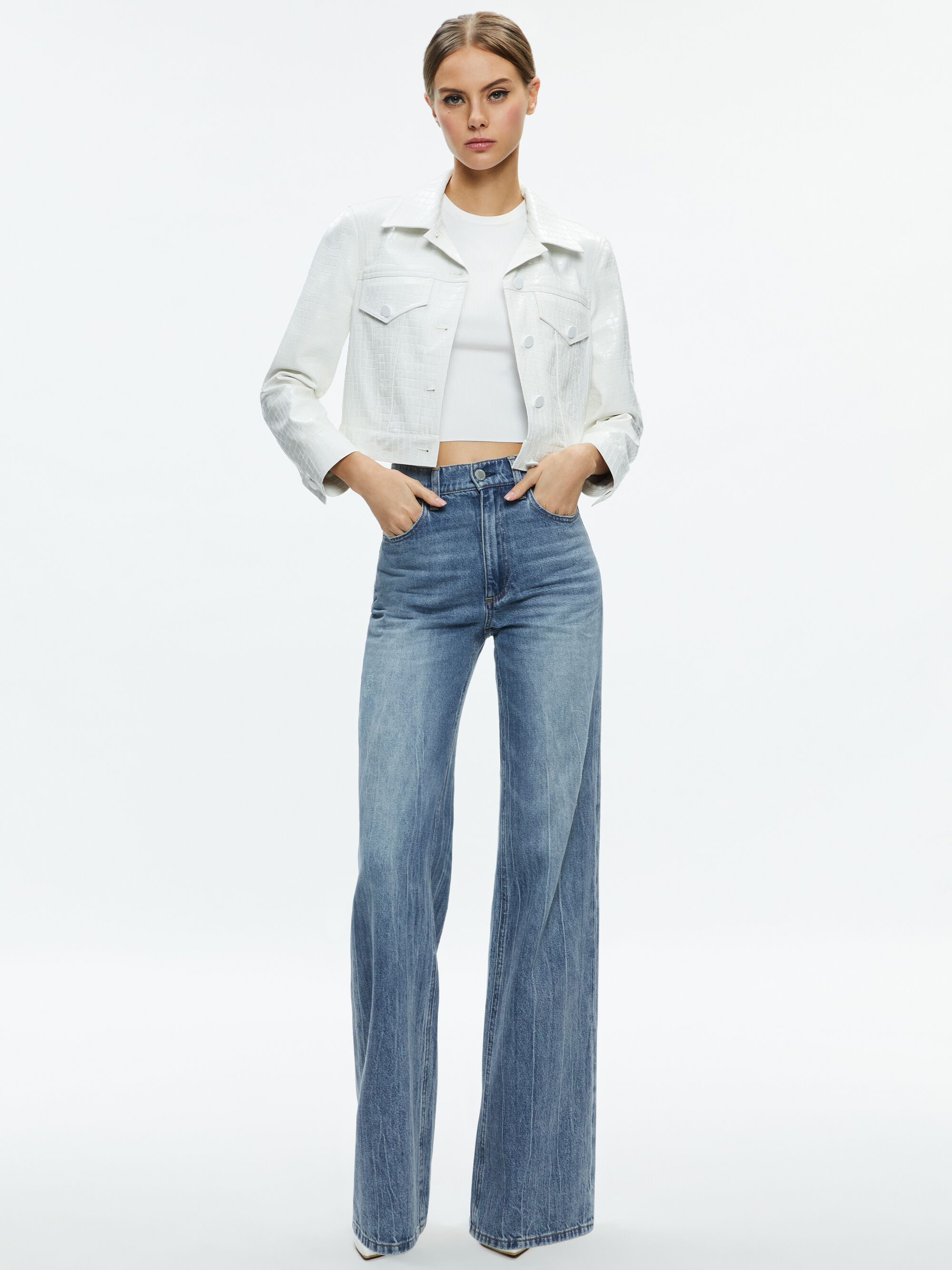 CHLOE VEGAN LEATHER CROPPED JACKET in WHITE | ALICE + OLIVIA