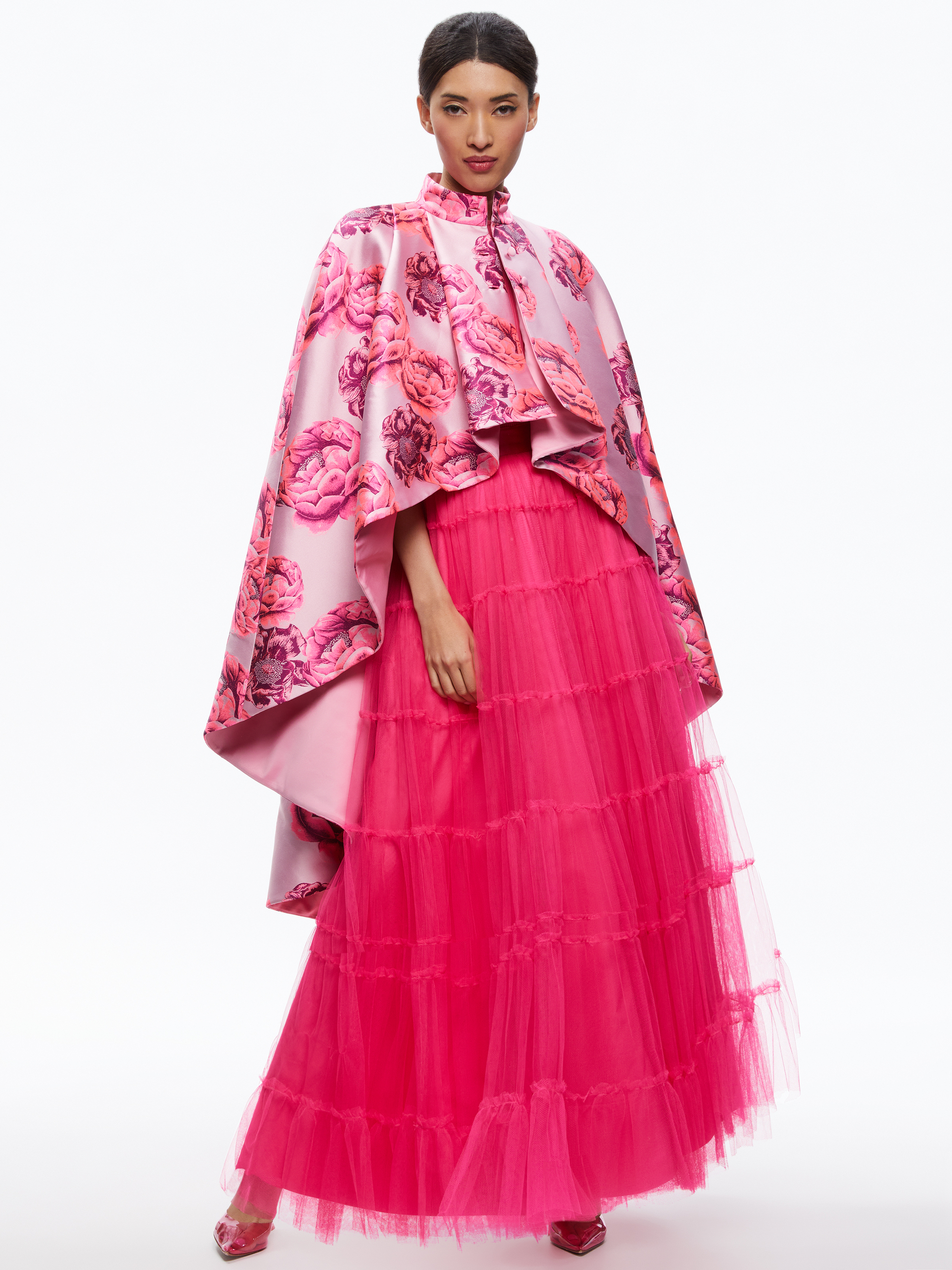 Susanne High Low Collared Cape In Candy Multi | Alice + Olivia