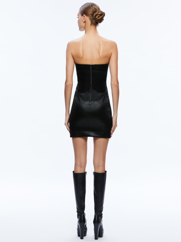 Kelly Black Vegan Leather Strapless Mini Dress Alice Olivia