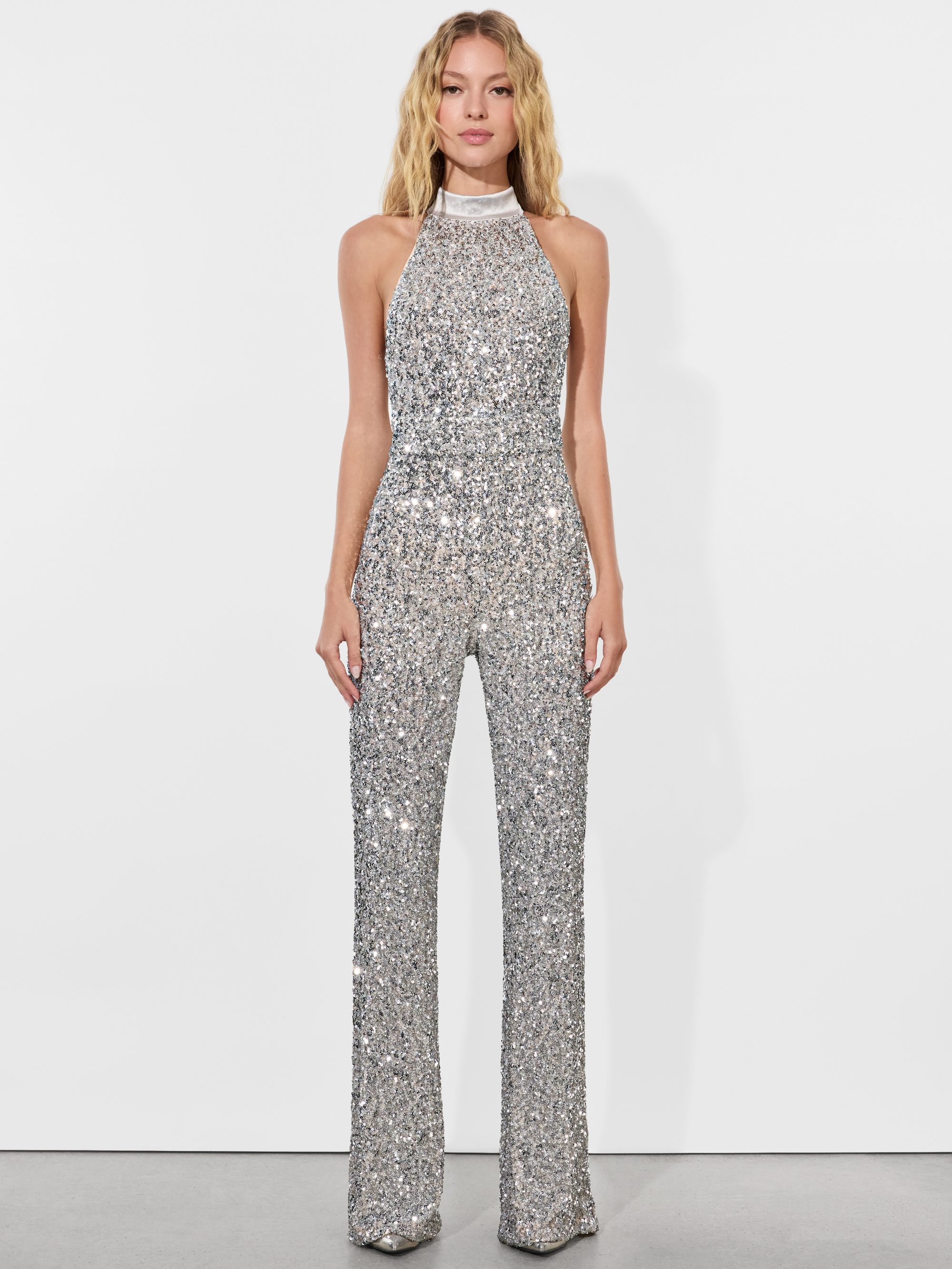 Cataline Sequin Jumpsuit In Silver | Alice + Olivia