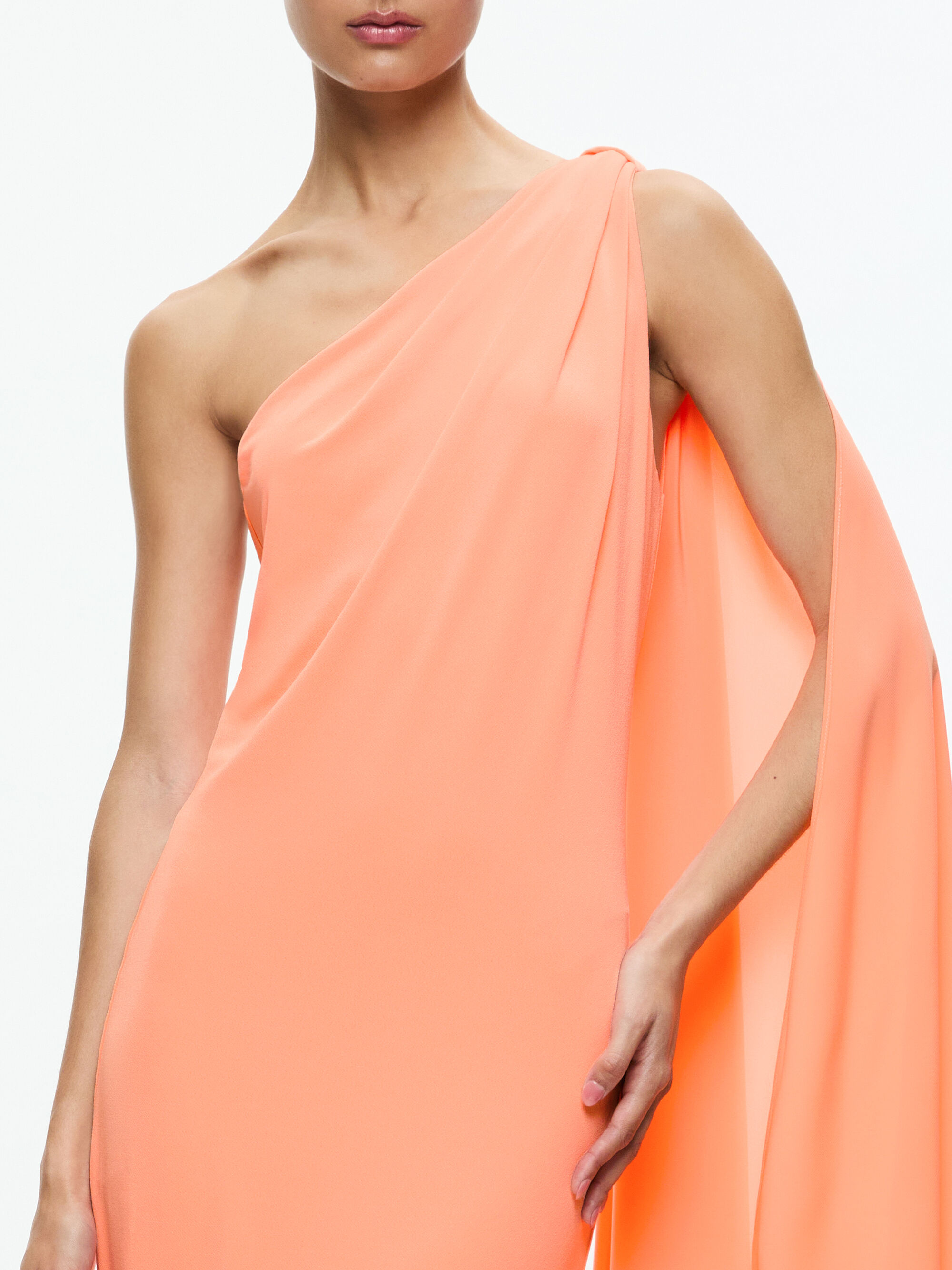 ANJA ONE SHOULDER DRAPED MAXI DRESS in CORAL | ALICE + OLIVIA