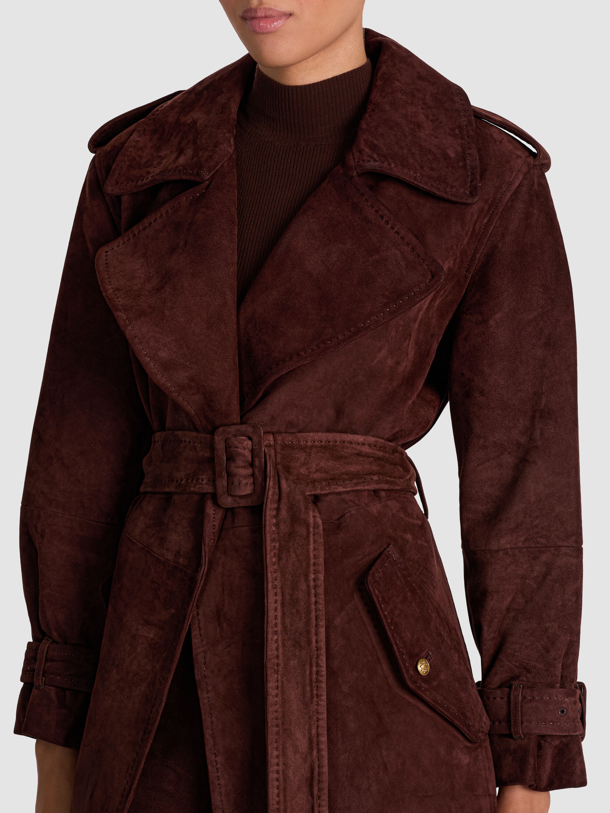 NEVADA SUEDE TRENCH COAT in DARK CHOCOLATE | ALICE + OLIVIA