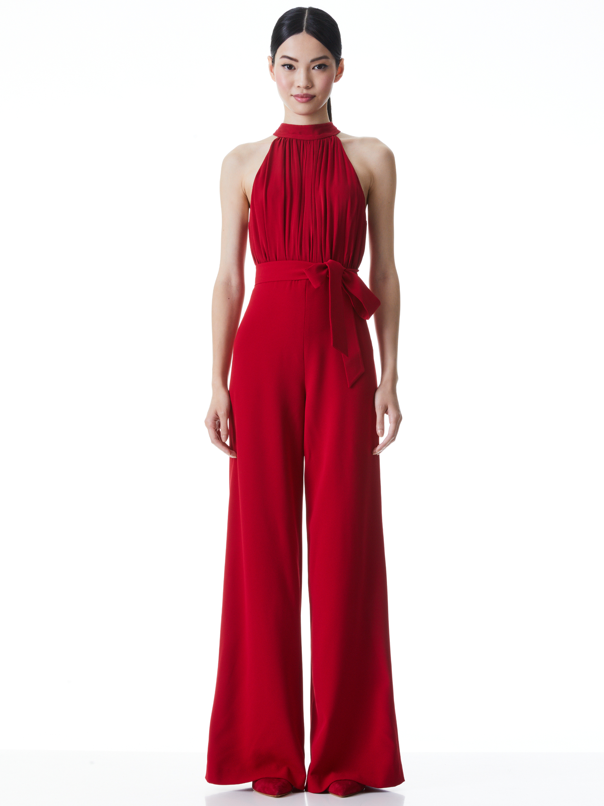 Thelma Halter Neck Jumpsuit In Deep Ruby Alice Olivia