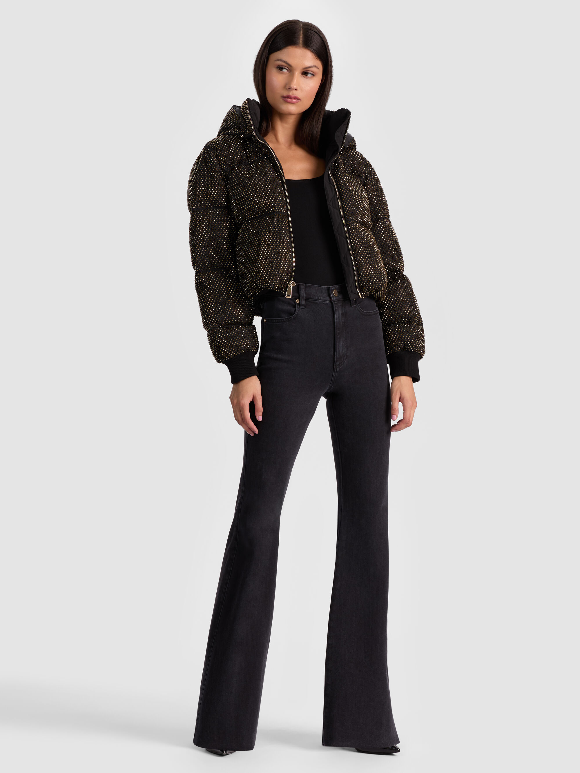 ROBENA EMBELLISHED PUFFER in BLACK/GOLD | ALICE + OLIVIA