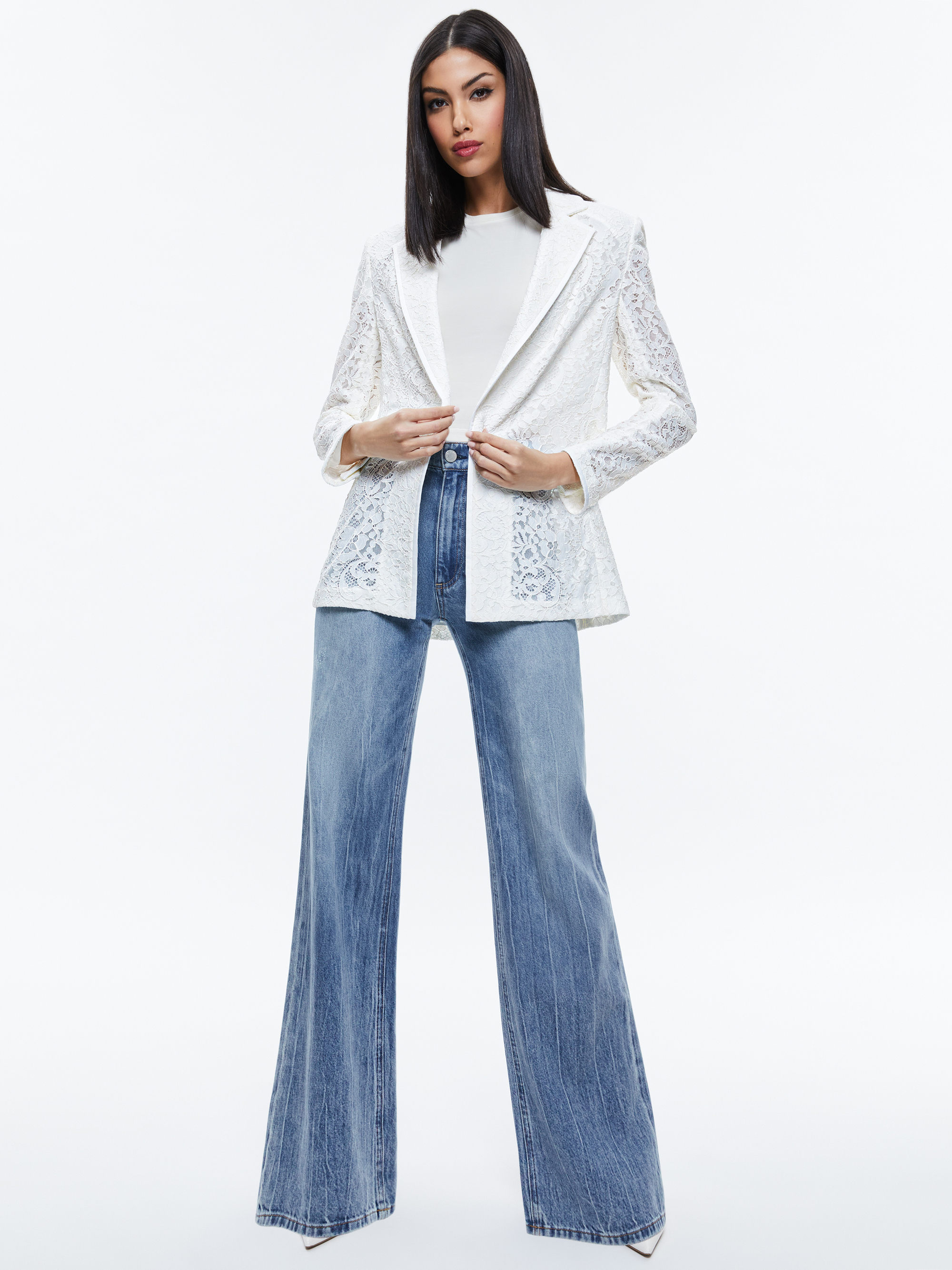 Judith Sheer Lace Shawl Collar Blazer In Off White | Alice + Olivia
