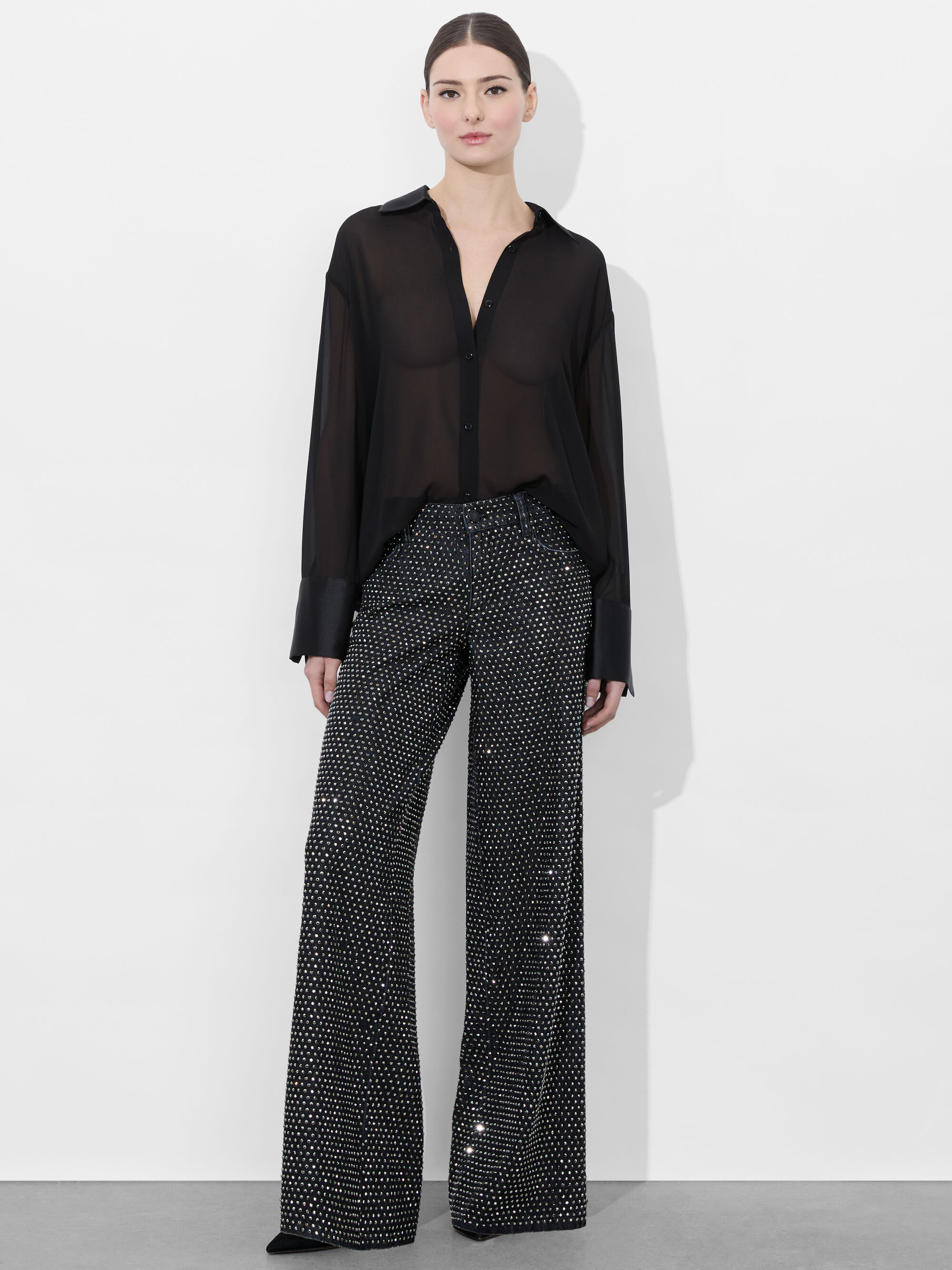 TRISH EMBELLISHED JEAN in MAYA CHARCOAL BLACK/HEMATITE | ALICE + OLIVIA