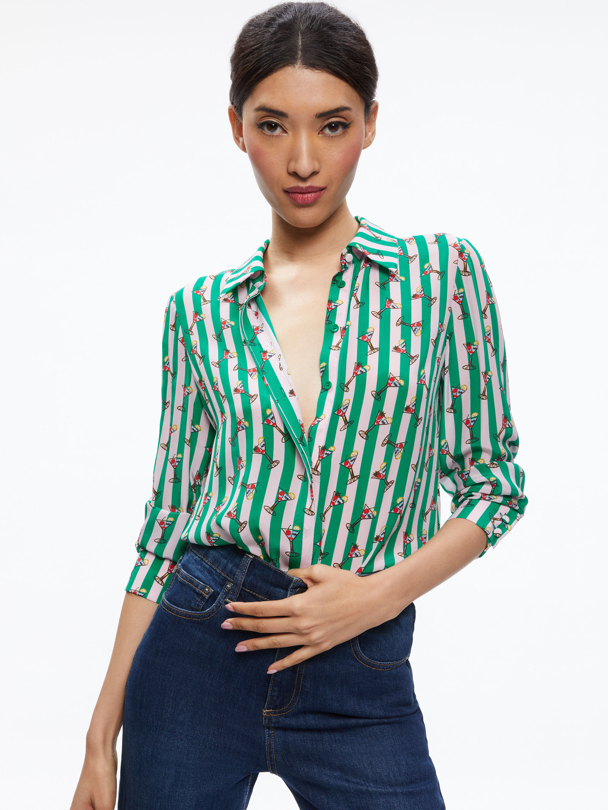 A+O X KENDRA DANDY WILLA PLACKET TOP in KENDRA DANDY | ALICE + OLIVIA