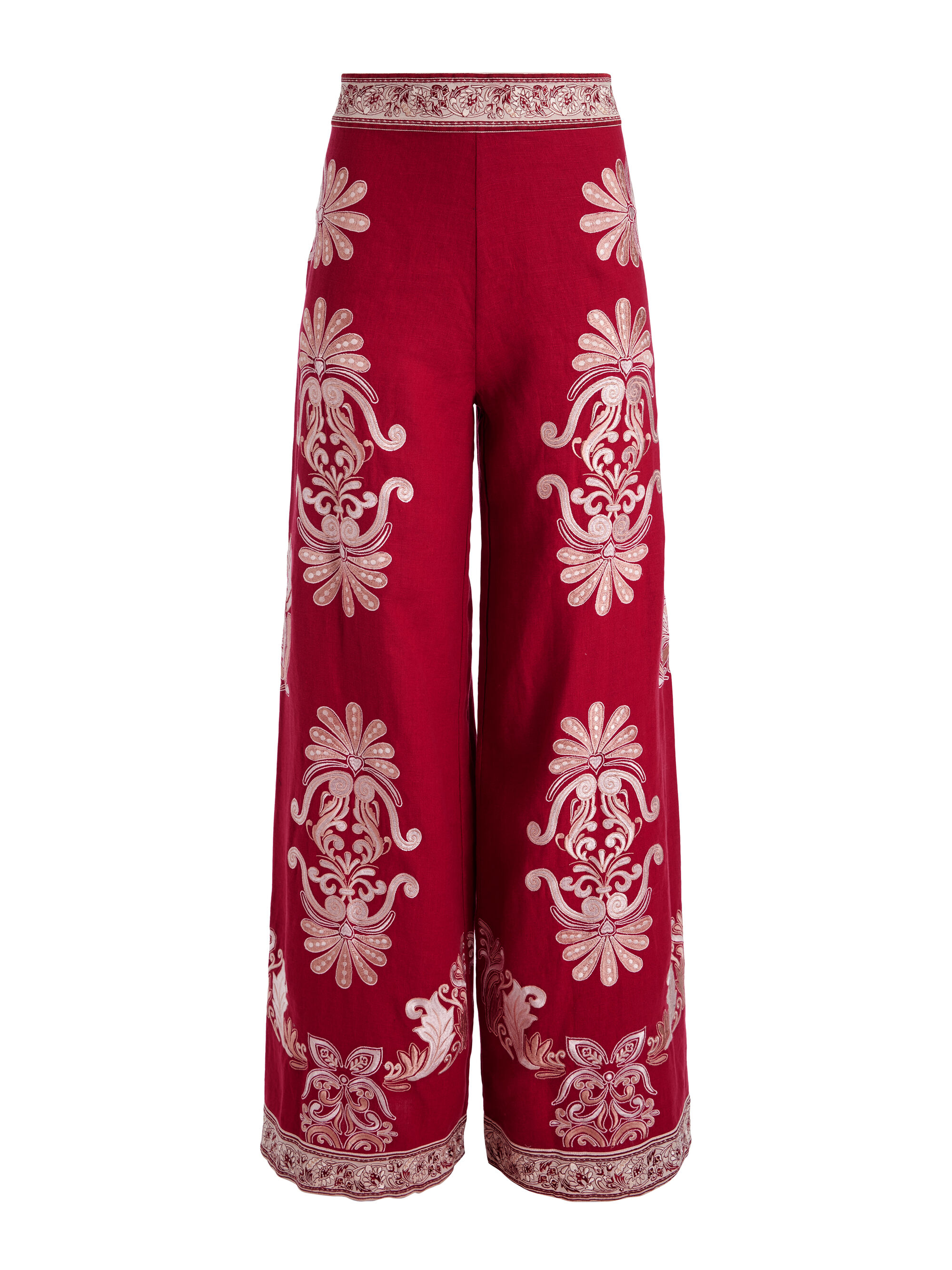 ATHENA EMBROIDERED PANT in SERENADE DARK CHERRY | ALICE + OLIVIA