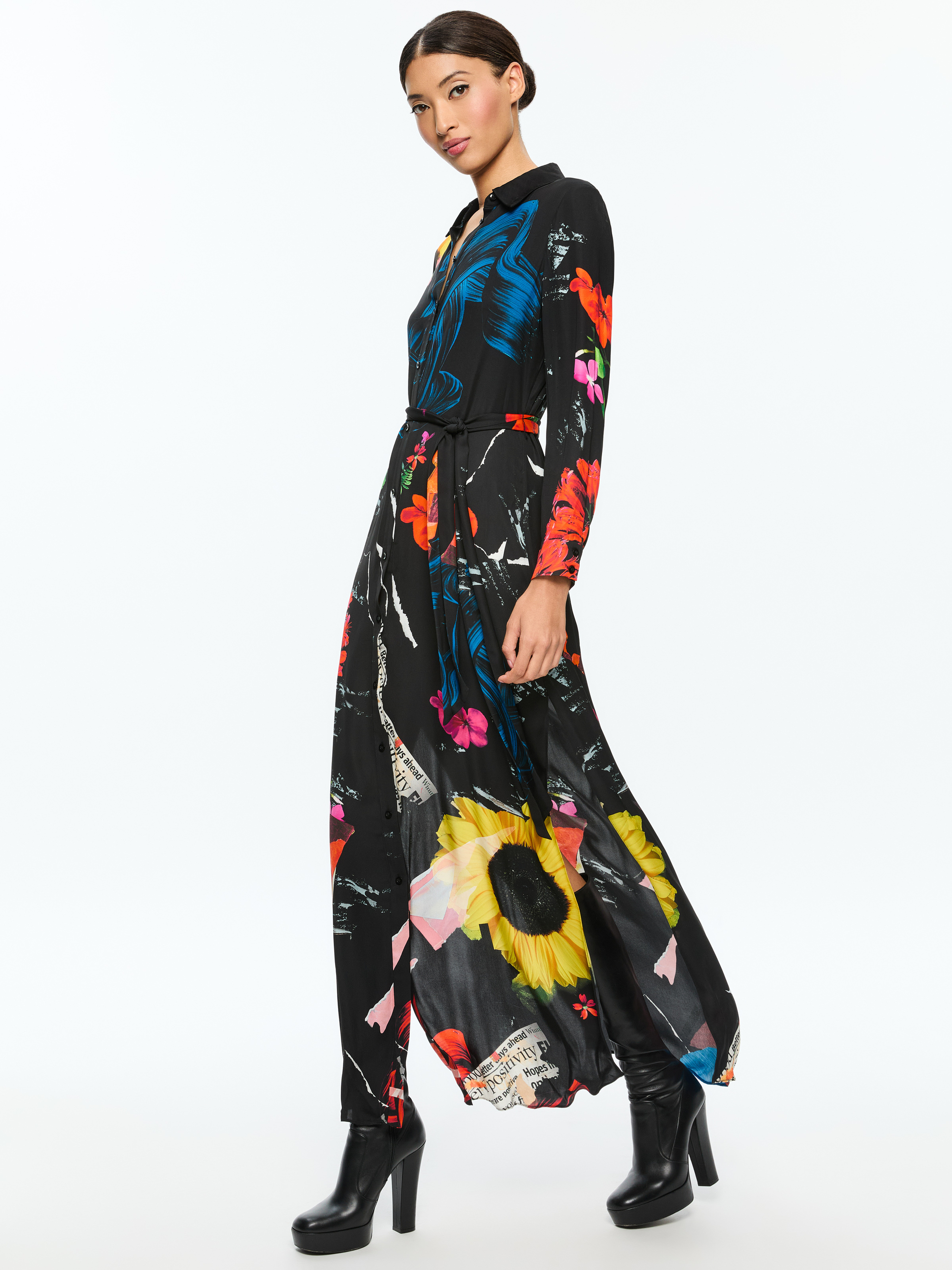 Chassidy Maxi Shirt Dress In Azalea Floral | Alice + Olivia