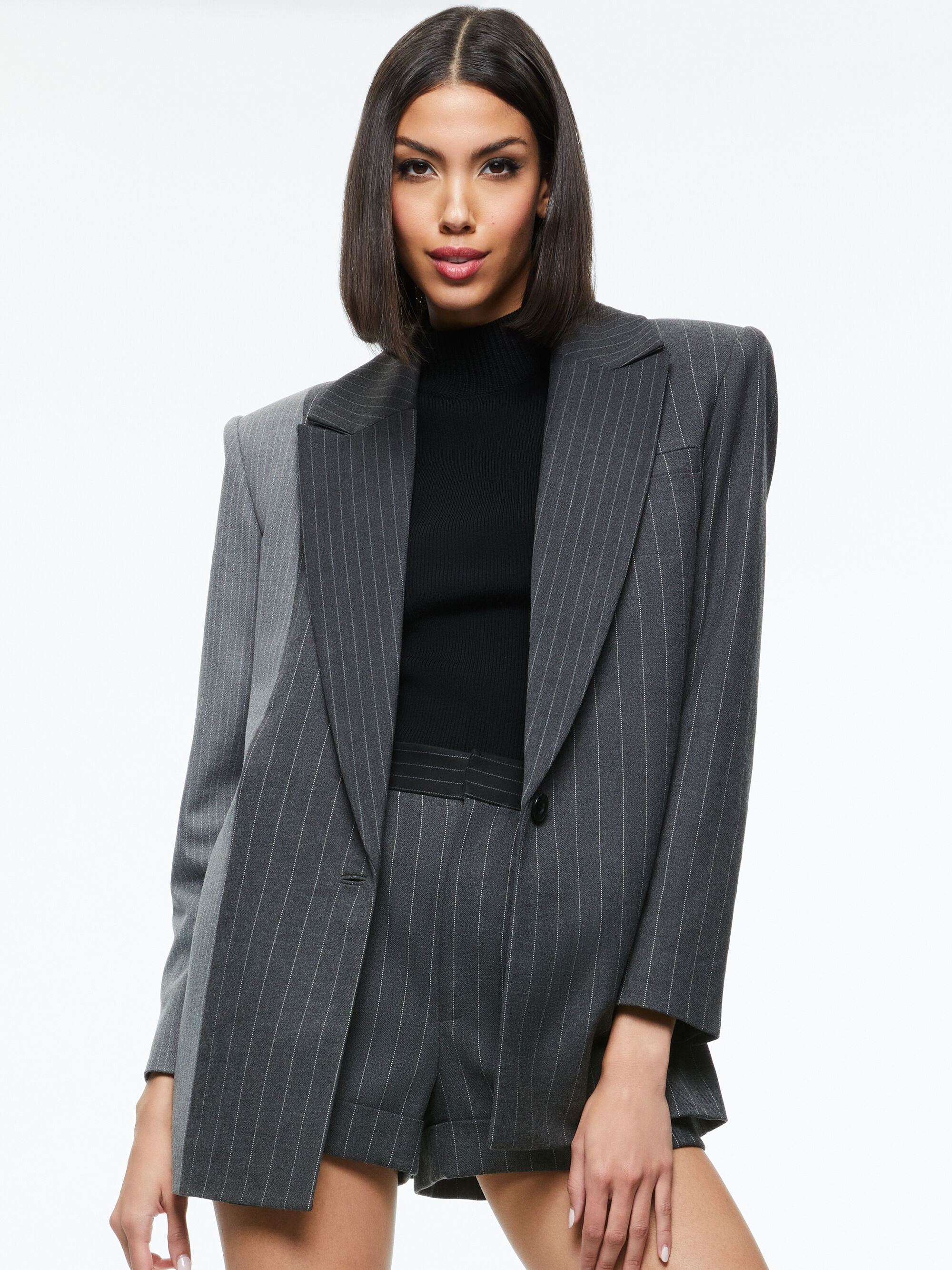 Colley Notch Collar Blazer In Grey/charcoal Pinstripe | Alice + Olivia