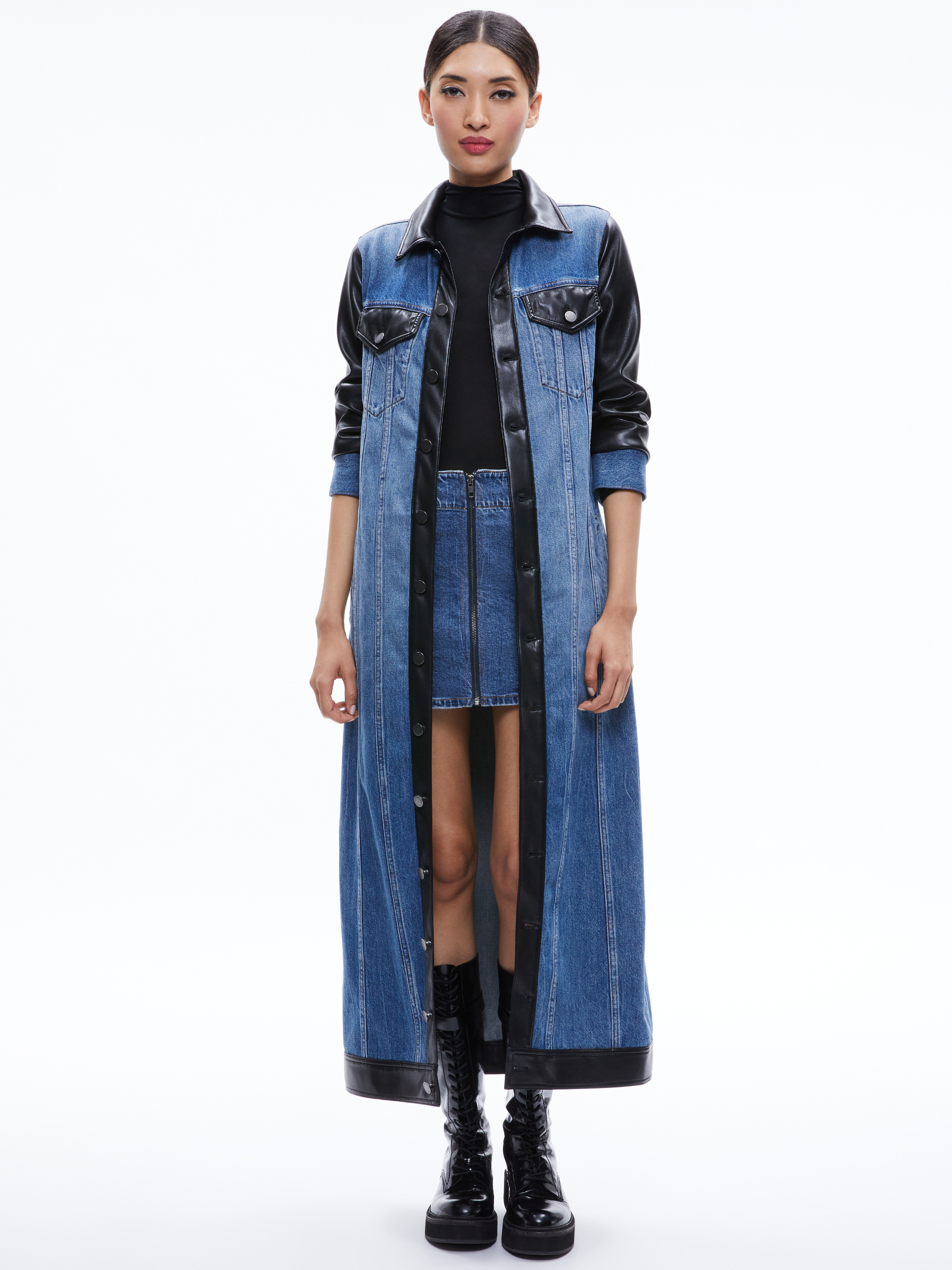 Darren Vegan Leather Combination Jacket In Brooklyn Blue | Alice + Olivia