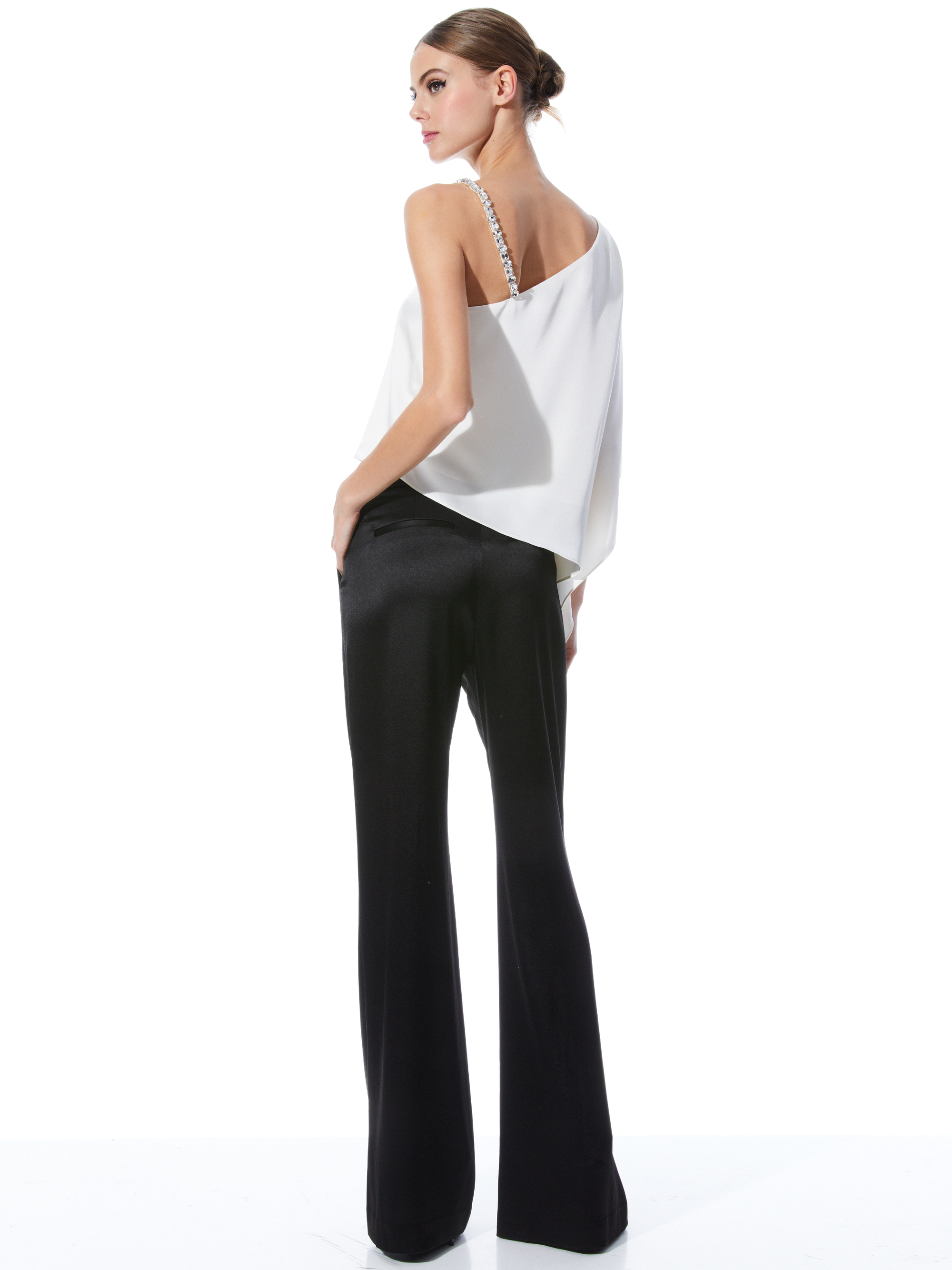 Riko One Shoulder Embellished Strap Top In Ecru | Alice + Olivia