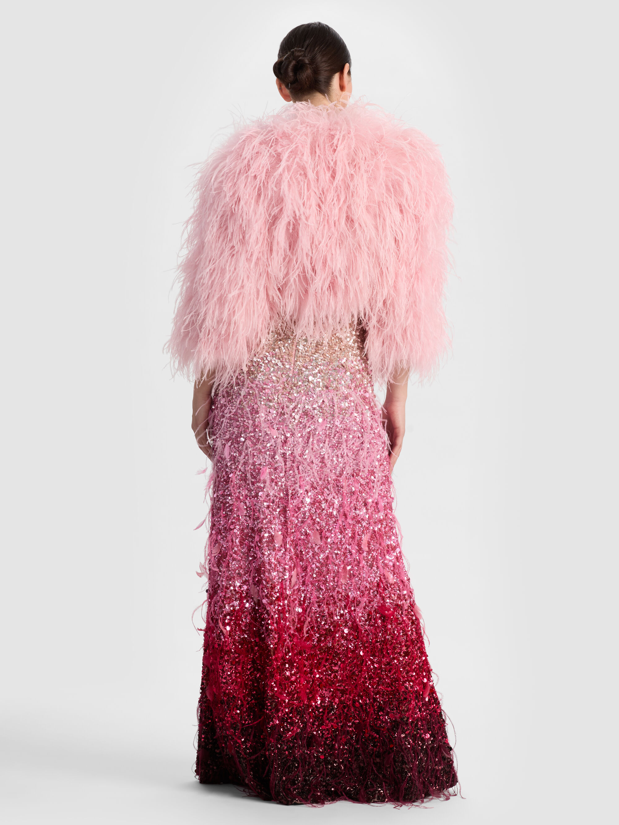 ASHTON FEATHERED SKIRT in ASCENDENT OMBRE DEEP PINK | ALICE + OLIVIA