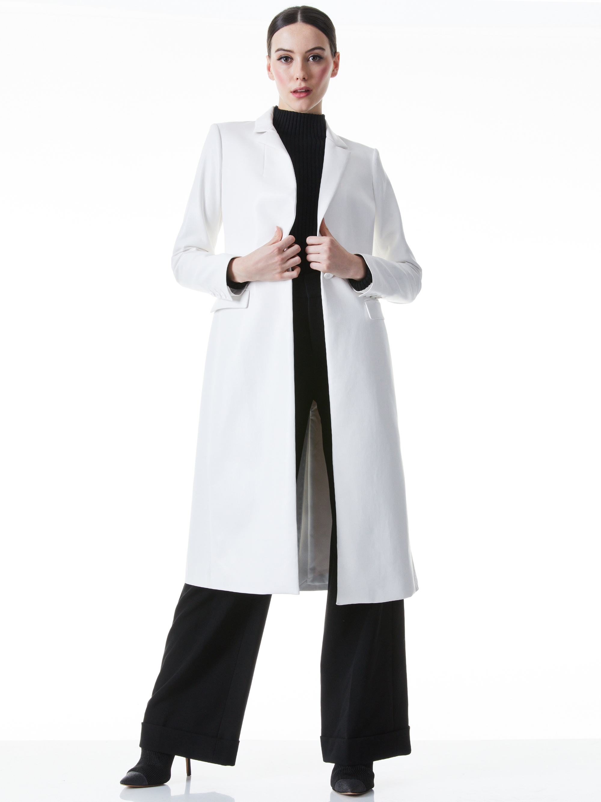 Macey Vegan Leather Long Blazer In Off White | Alice + Olivia