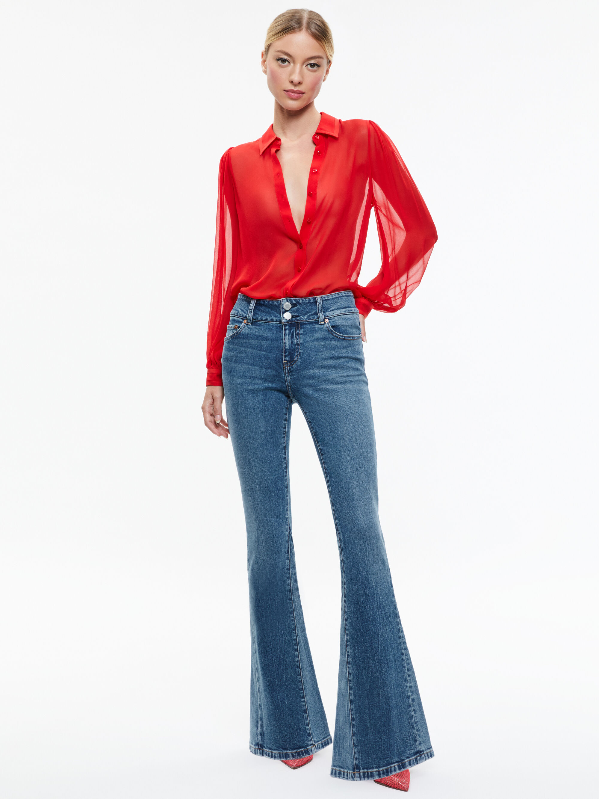 ROANNE BUTTON DOWN in BRIGHT RUBY | ALICE + OLIVIA