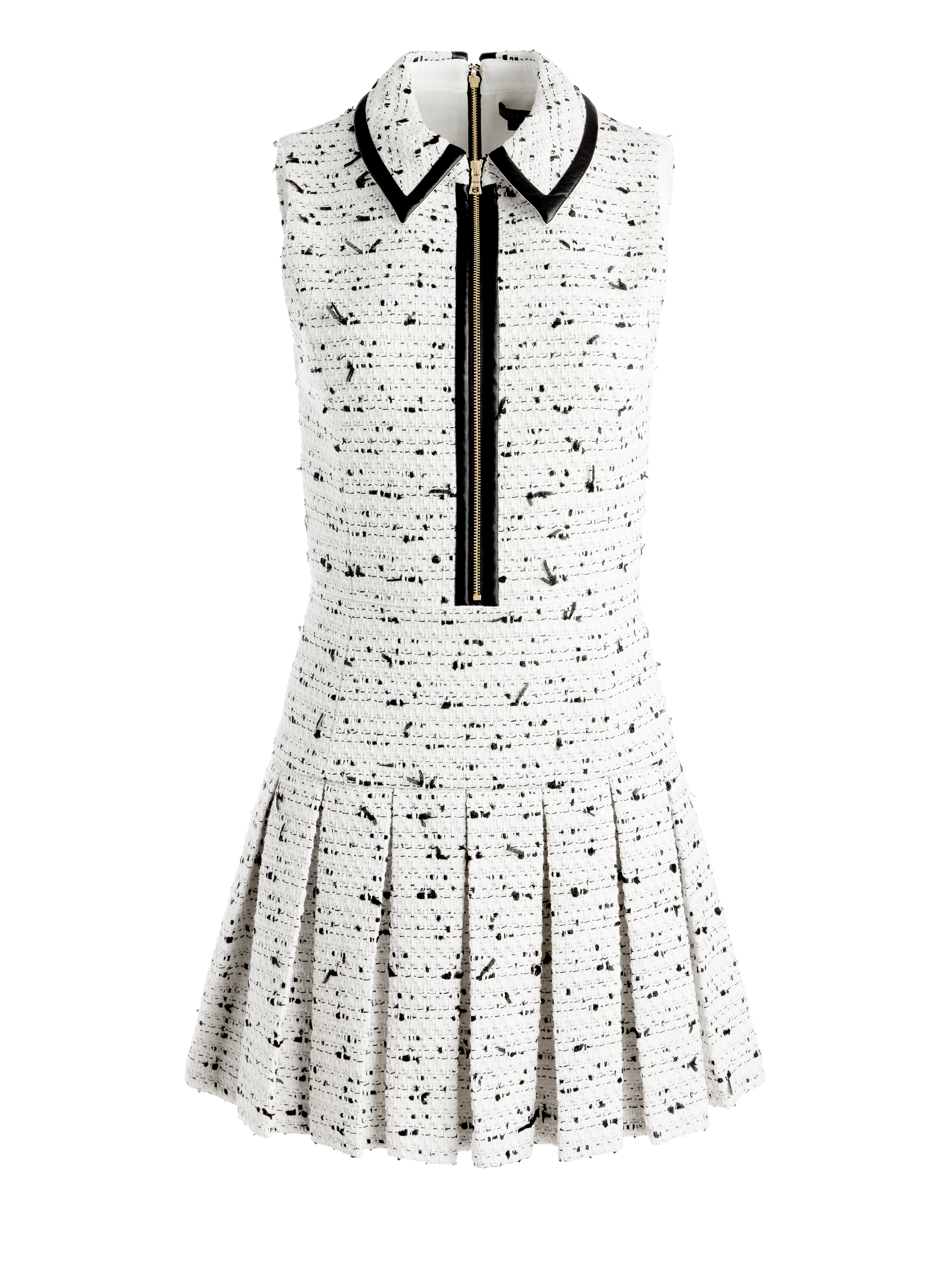 Ellis Tweed Box Pleat Dress In Off White/black | Alice + Olivia