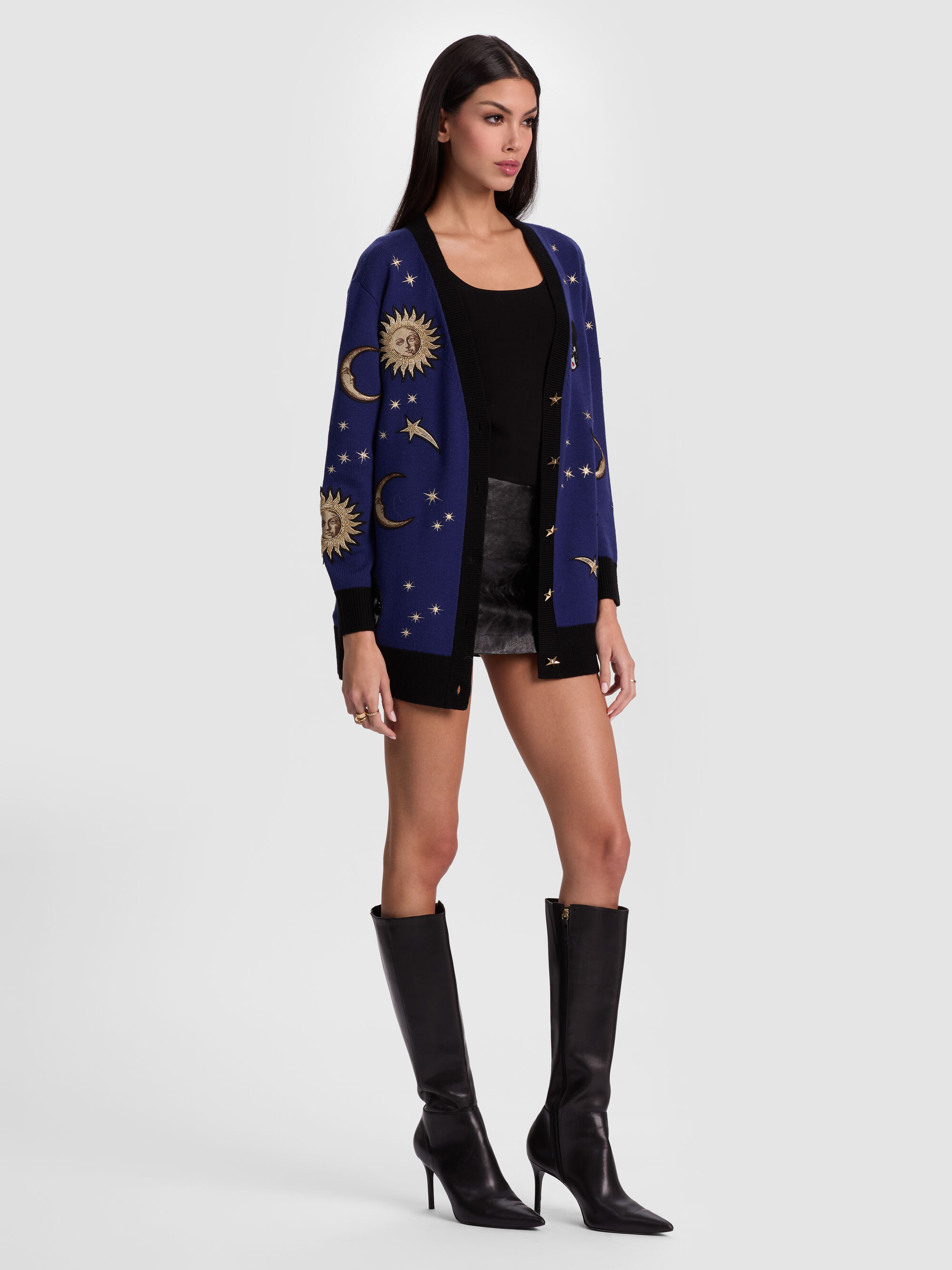 BRADFORD CELESTIAL STACEFACE CARDIGAN in MIDNIGHT MULTI | ALICE + OLIVIA