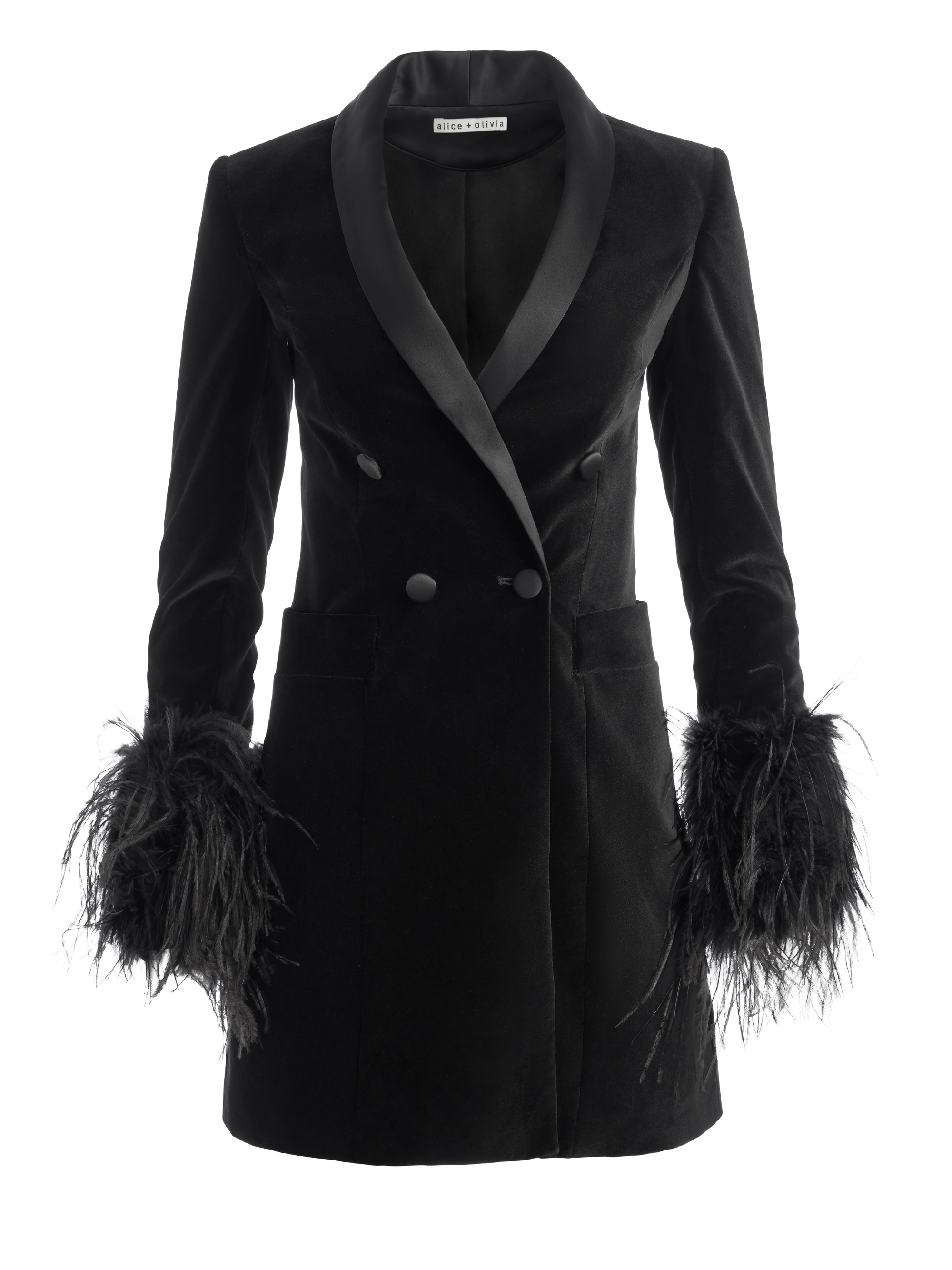 Latoya Feather Cuff Blazer Mini Dress In Black/black | Alice + Olivia