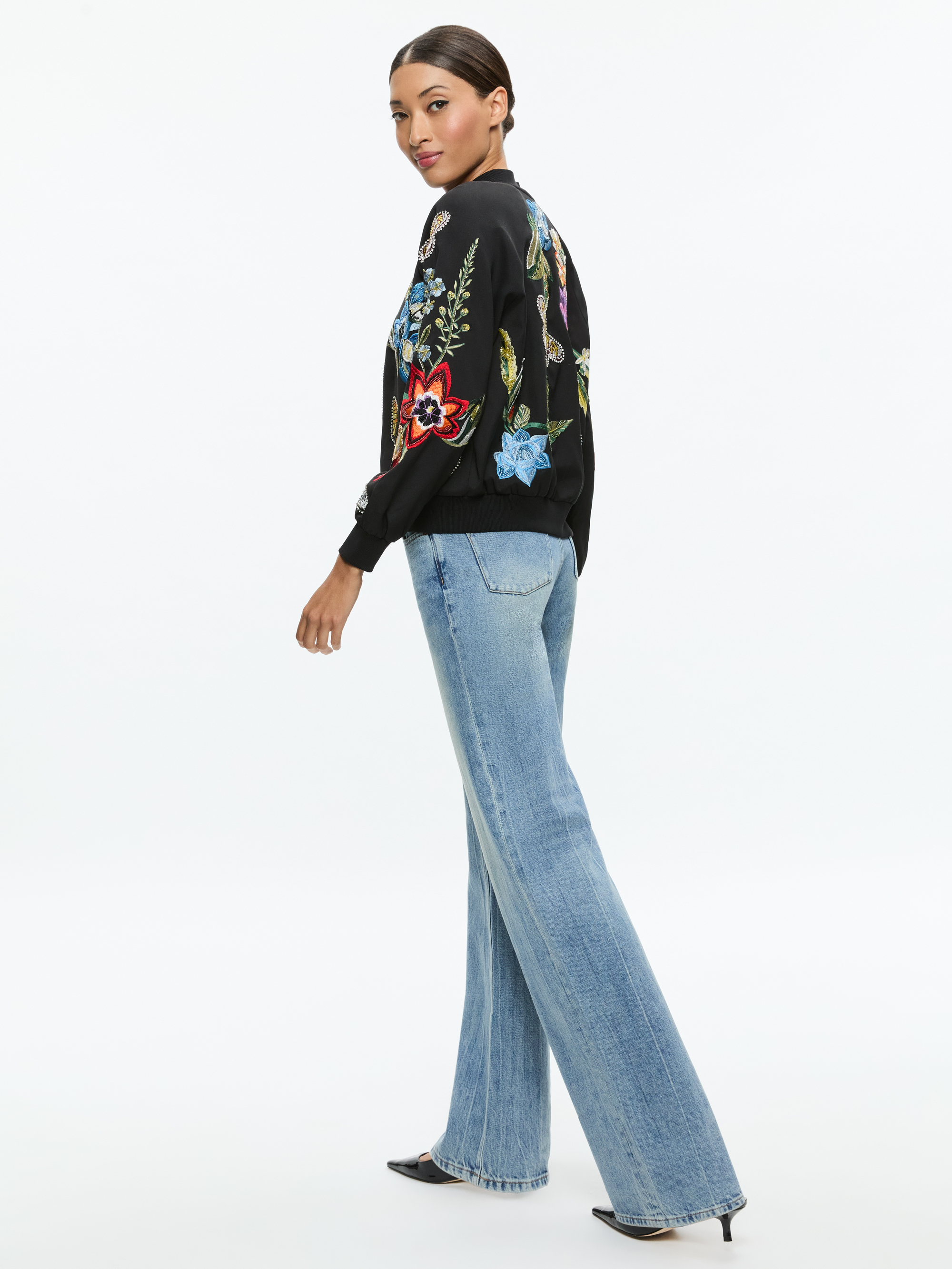 Felisa Embellished Varsity Jacket In Le Parisien Black | Alice + Olivia