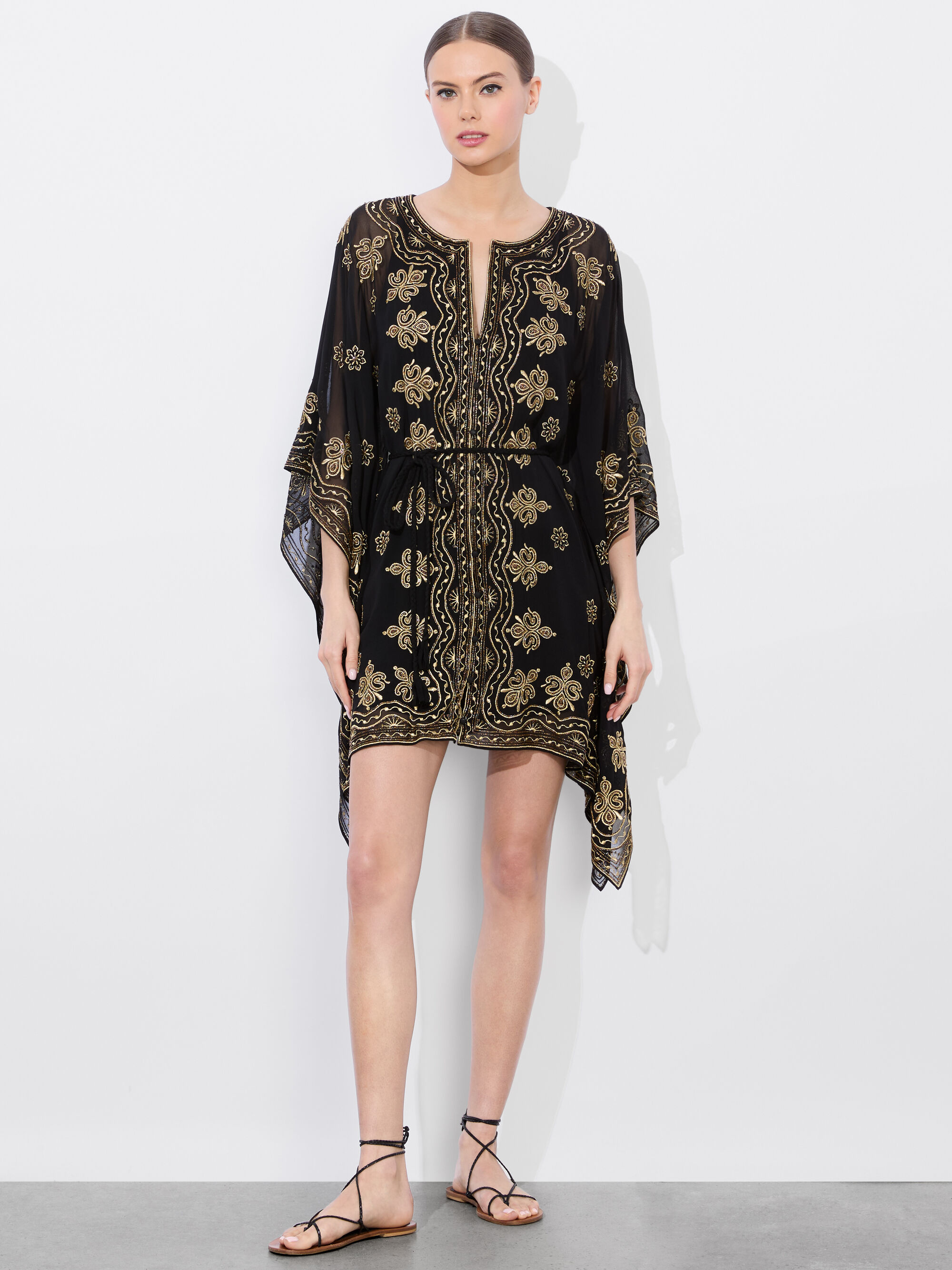 MARVA EMBELLISHED MINI KAFTAN in BLACK/PALE GOLD | ALICE + OLIVIA