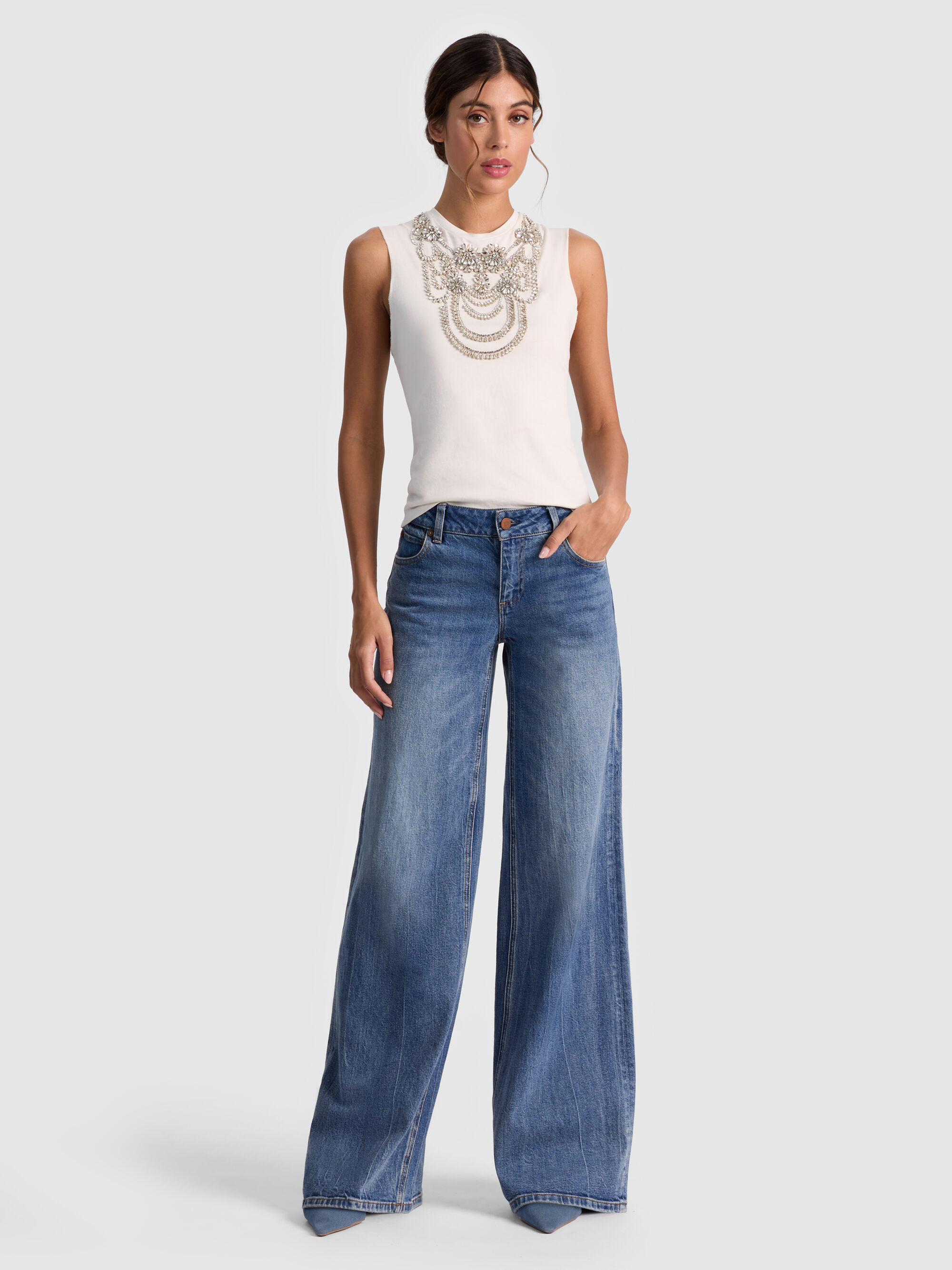 DEDE EMBELLISHED TANK in OFF WHITE | ALICE + OLIVIA