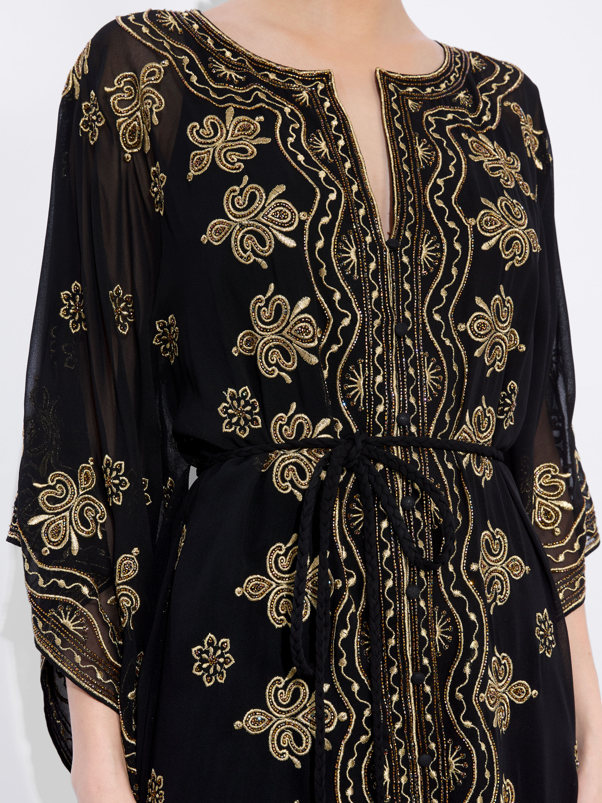 Marva Embellished Mini Kaftan In Black/pale Gold | Alice + Olivia