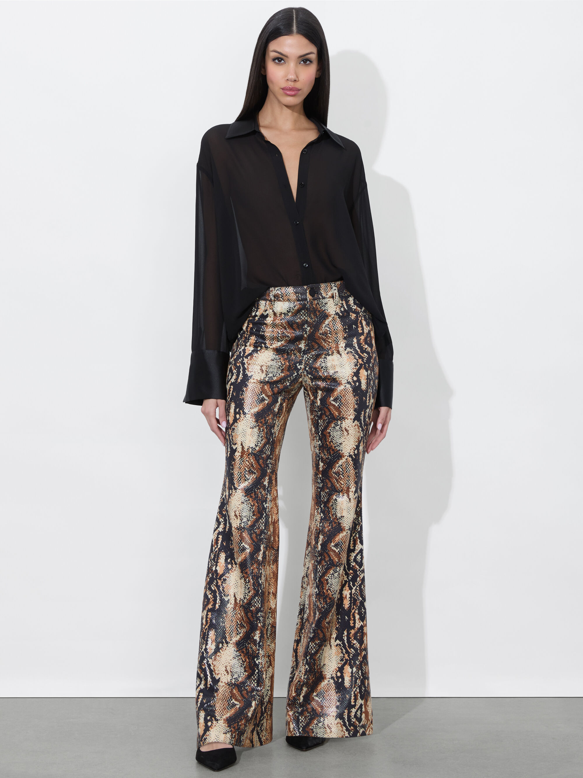 CRISTENA VEGAN SNAKE PANT in CAMEL/BLACK SNAKE | ALICE + OLIVIA