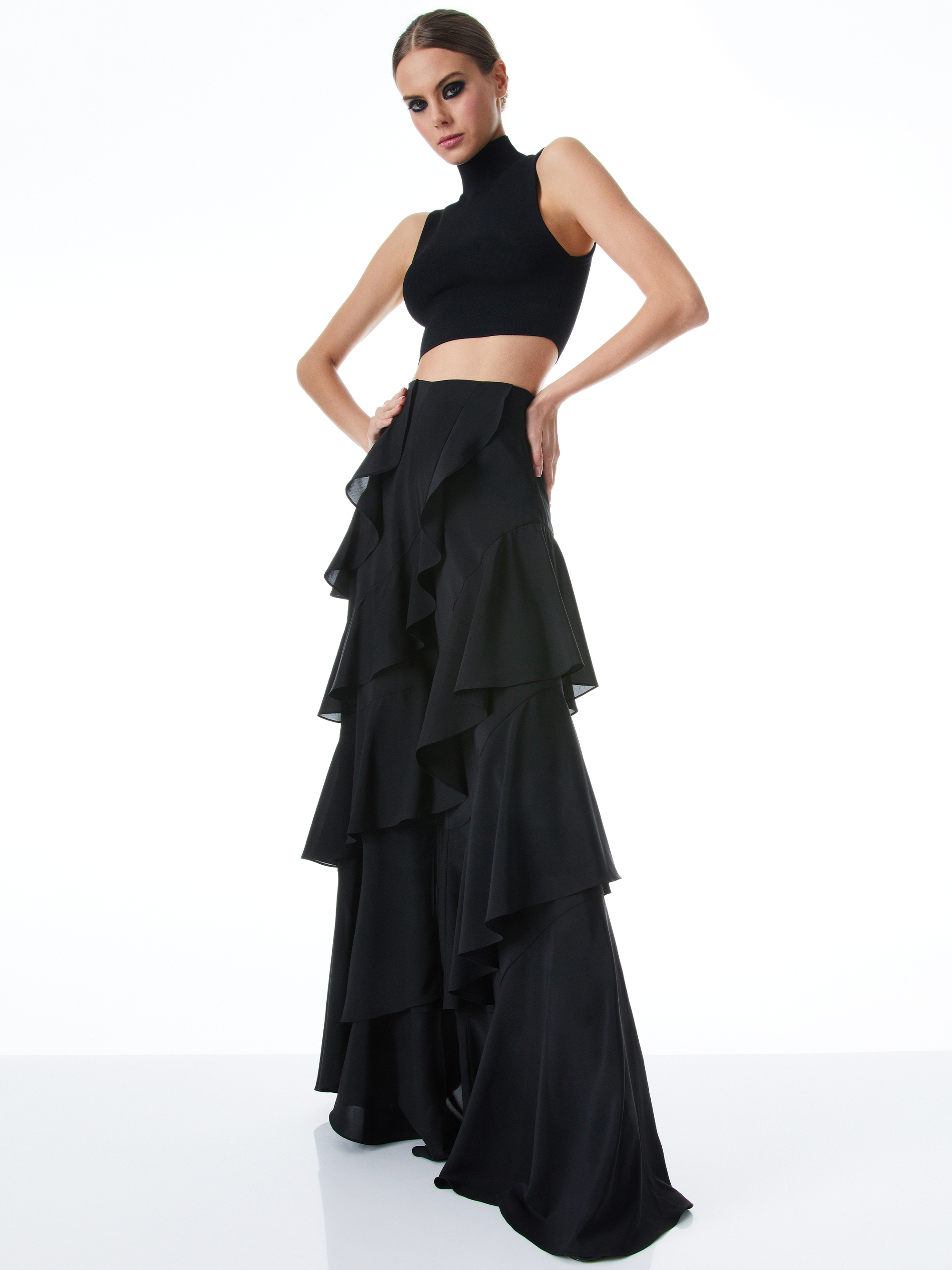 Lotus Wide Leg Ruffle Pant In Black | Alice + Olivia