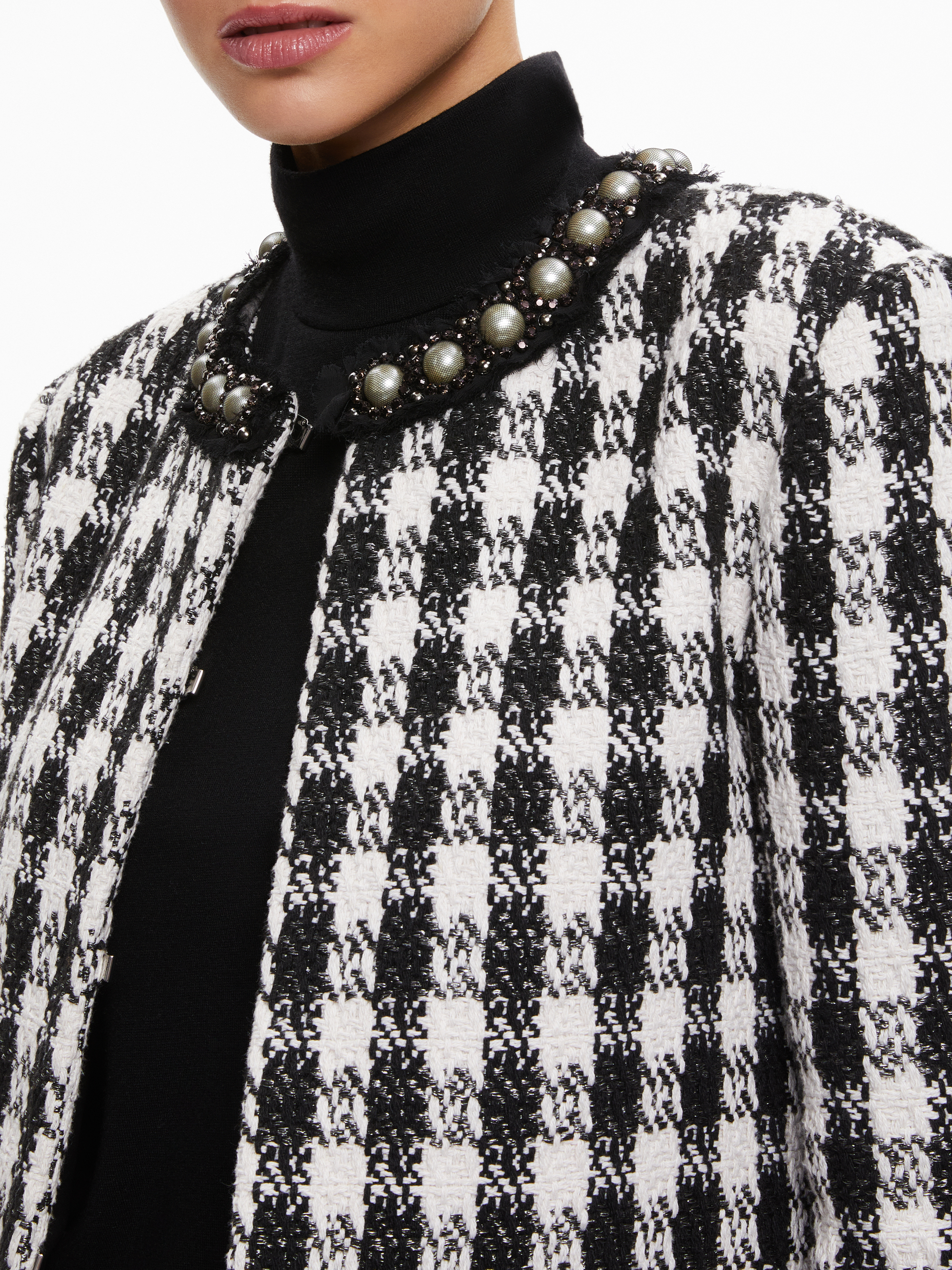 Deon Two-fer Tweed Jacket In Black/white | Alice + Olivia