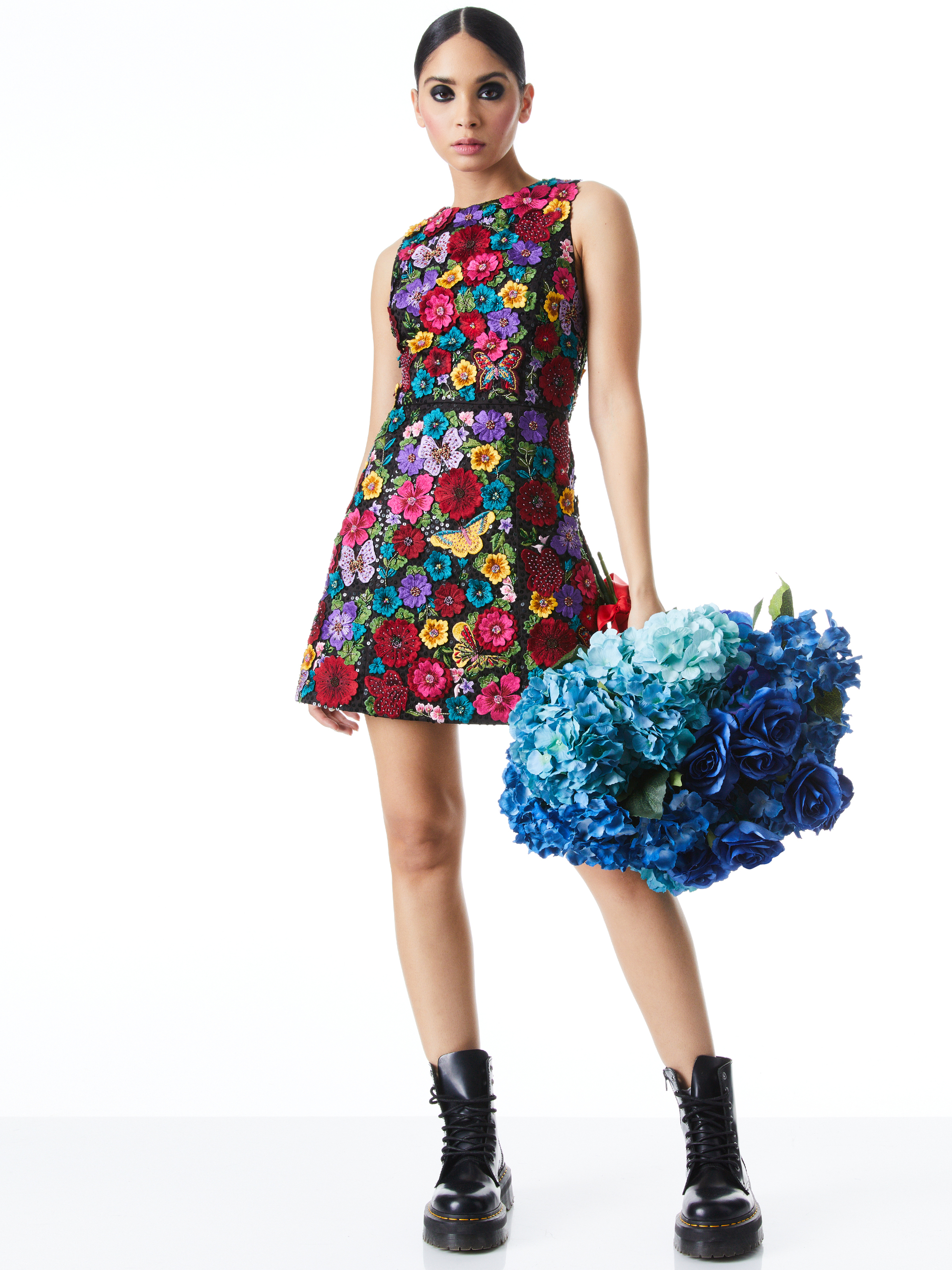 Lindsey Embroidered Pouf Dress In Multi | Alice + Olivia