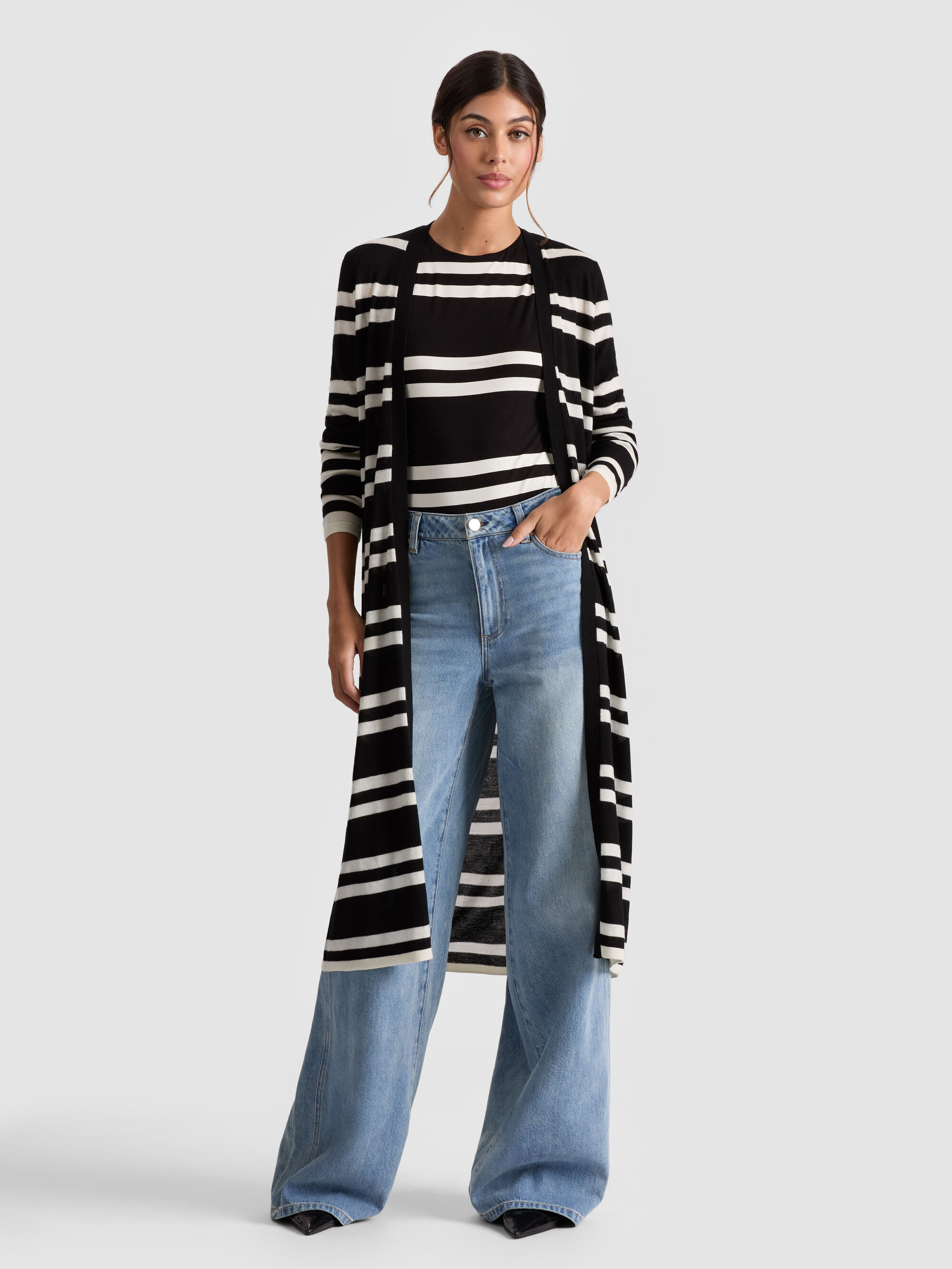 CALLAN MAXI CARDIGAN in BLACK/ECRU | ALICE + OLIVIA