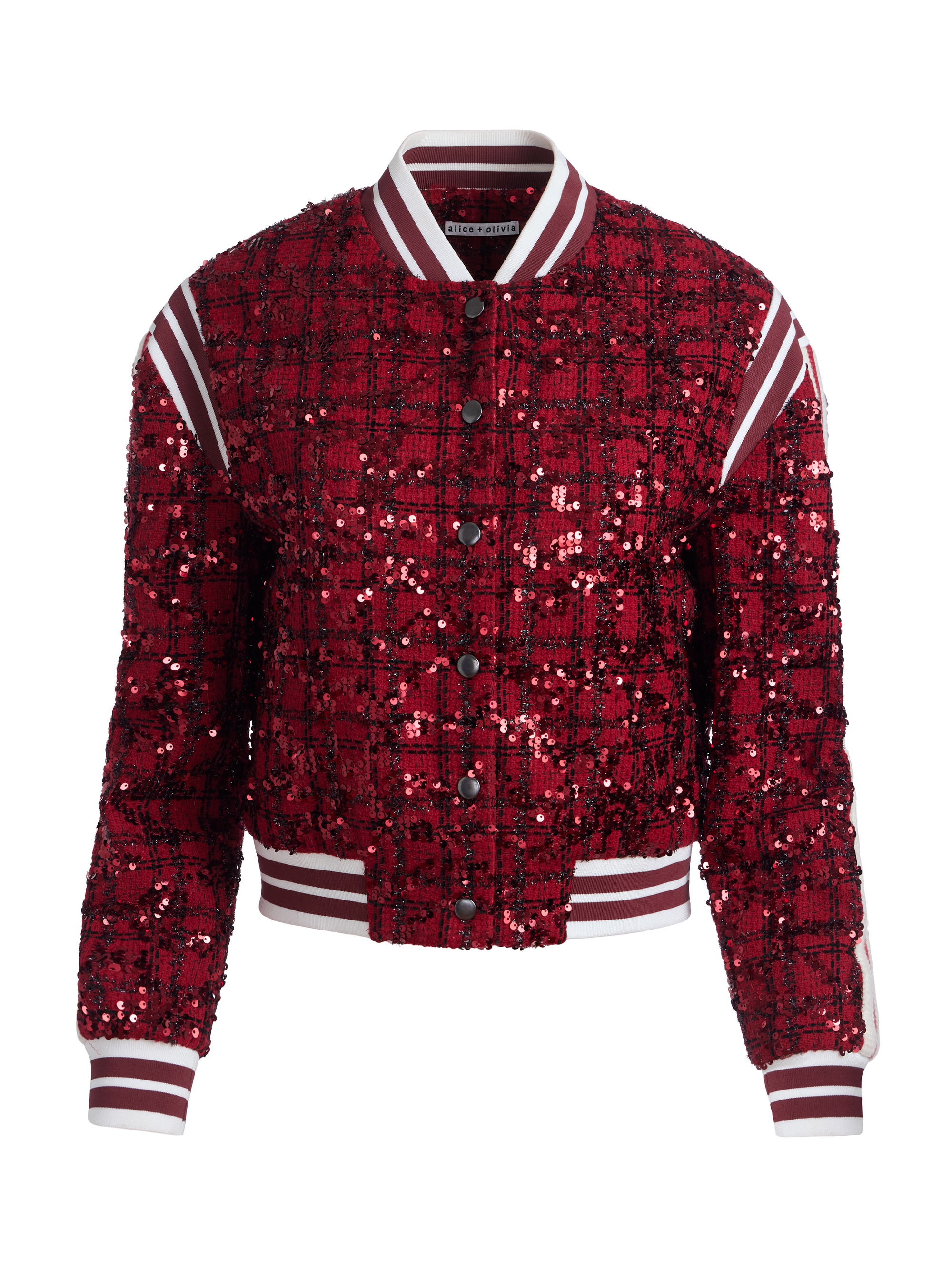 Keri Varsity Jacket In Garnet | Alice + Olivia