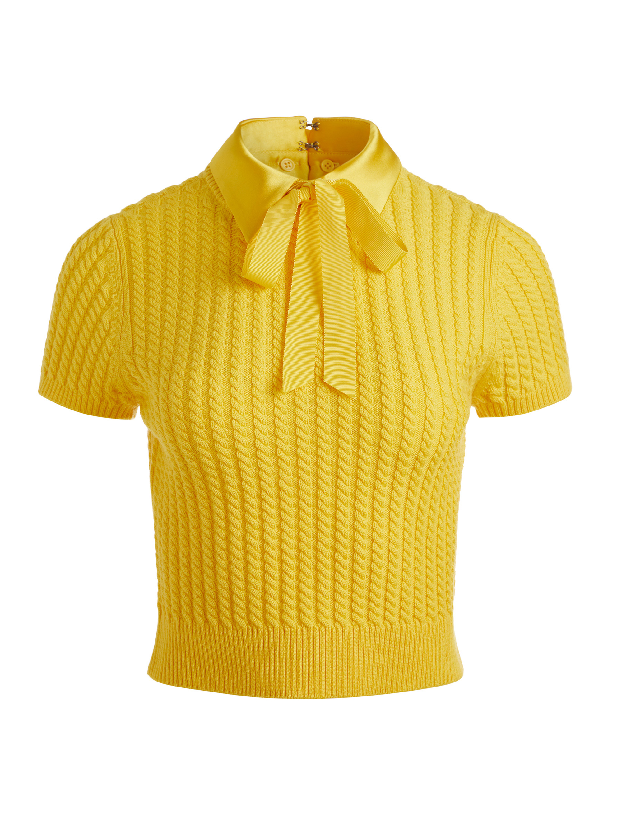 Abbott Short Sleeve Pullover With Woven Collar In Mustard Seed | Alice + Olivia