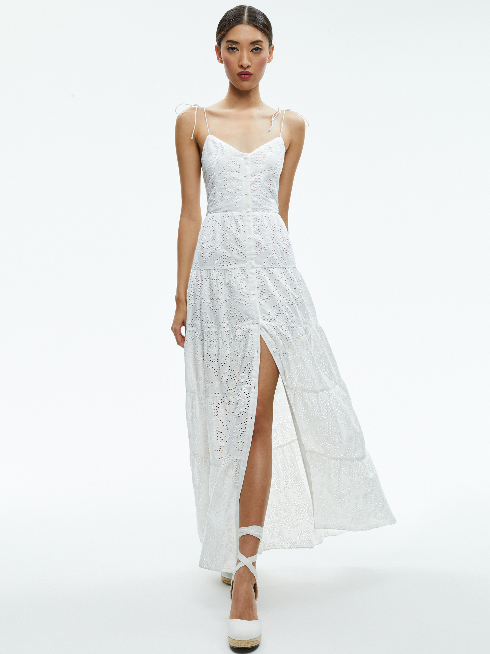 Shantella Tiered Button Front Maxi Dress In Off White | Alice + Olivia