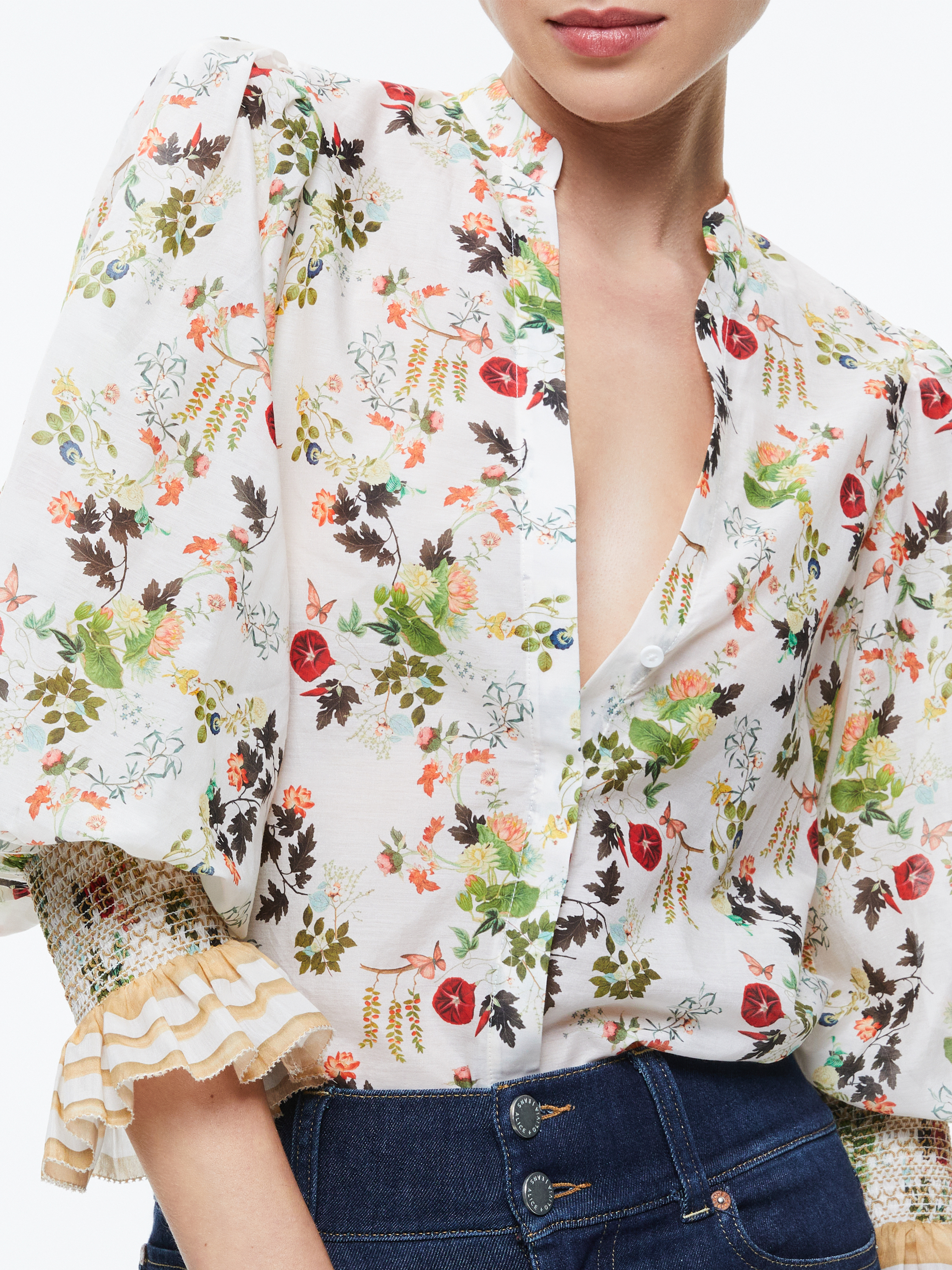 Ilan Button Front Blouse In Blush Kiss Vanilla | Alice + Olivia