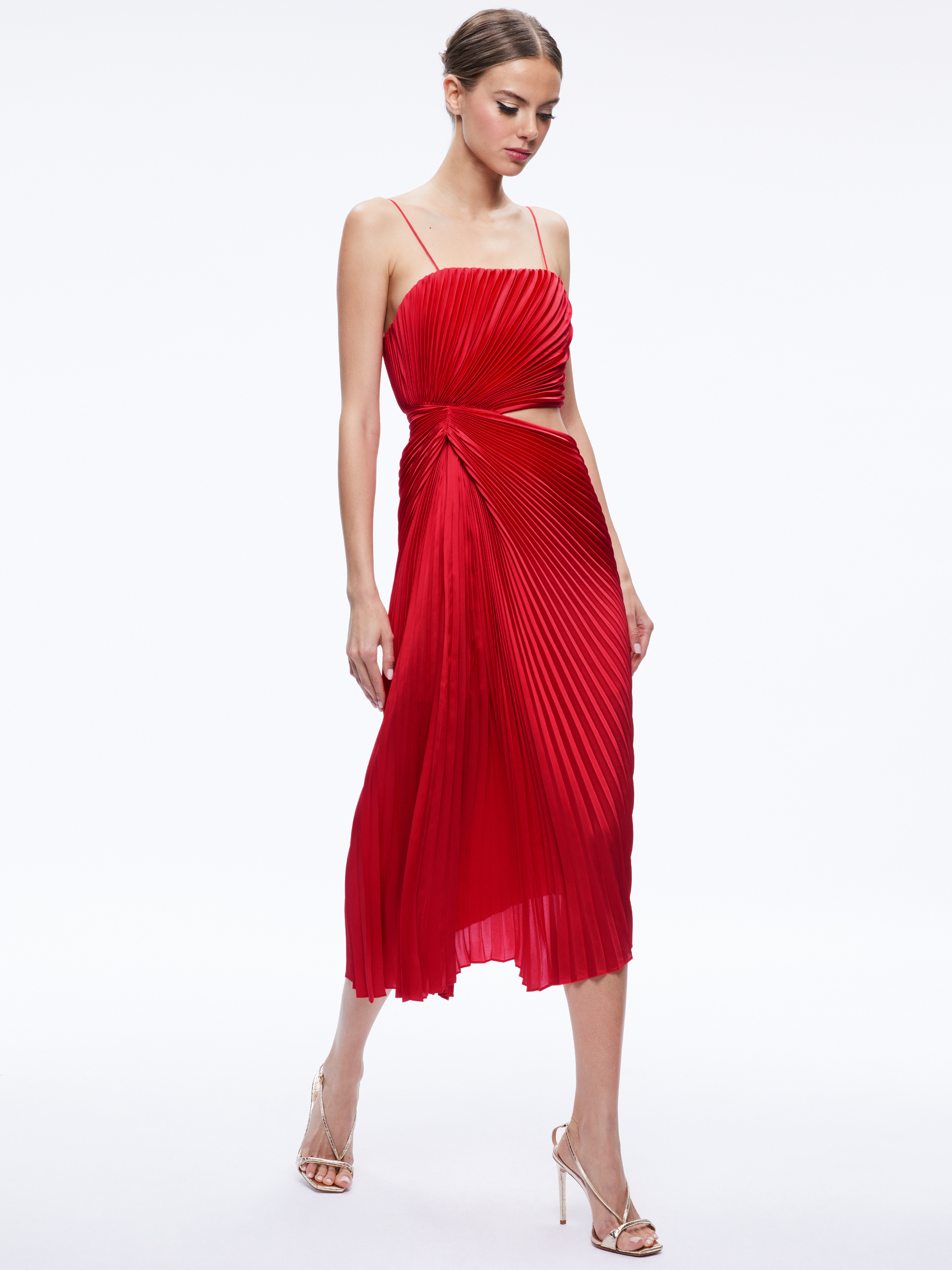 Fayeth Cut Out Asymmetrical Hem Midi Dress In Chili Pepper | Alice + Olivia
