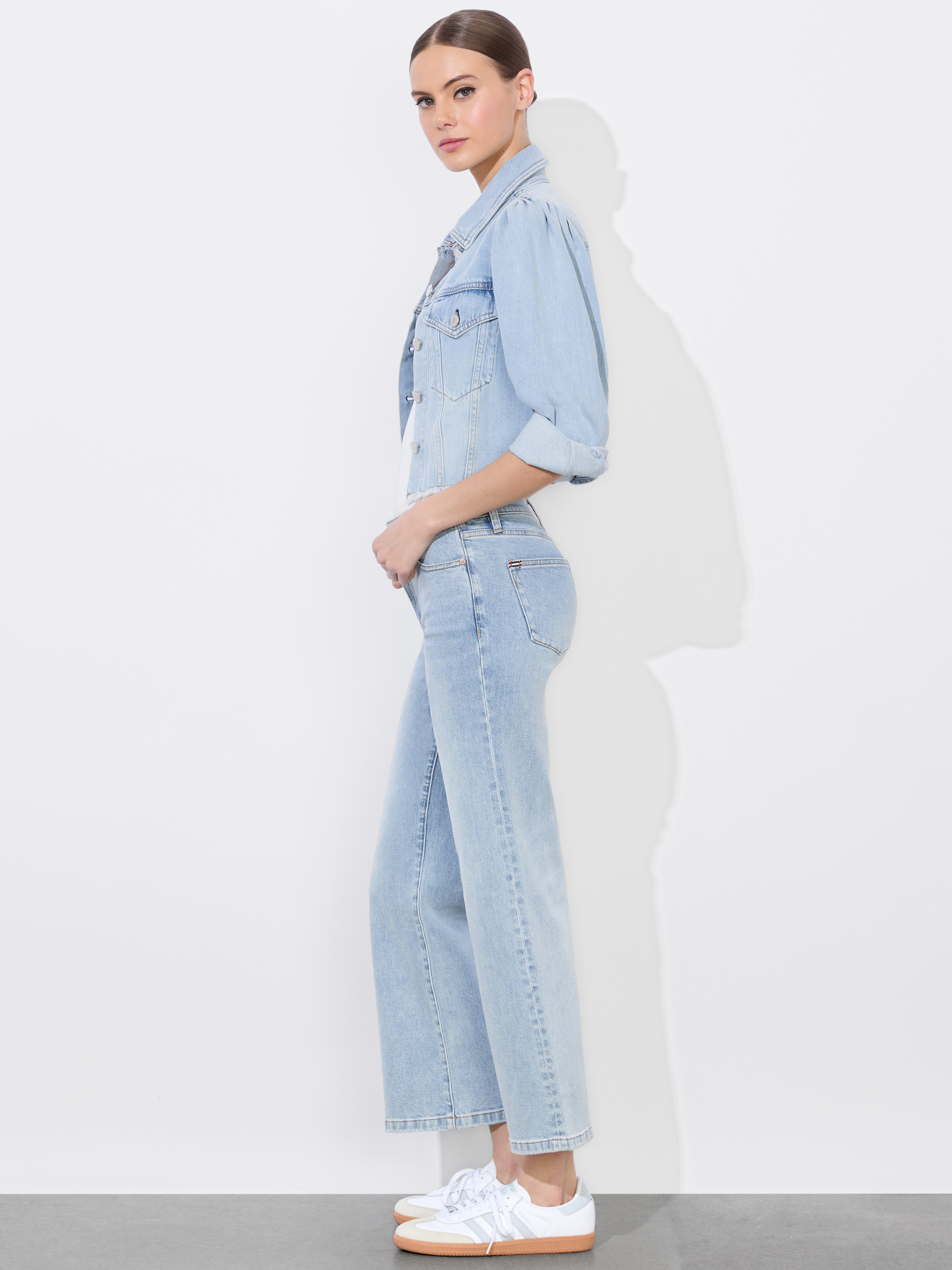 Lana Puff Sleeve Denim Jacket In Blue | Alice + Olivia