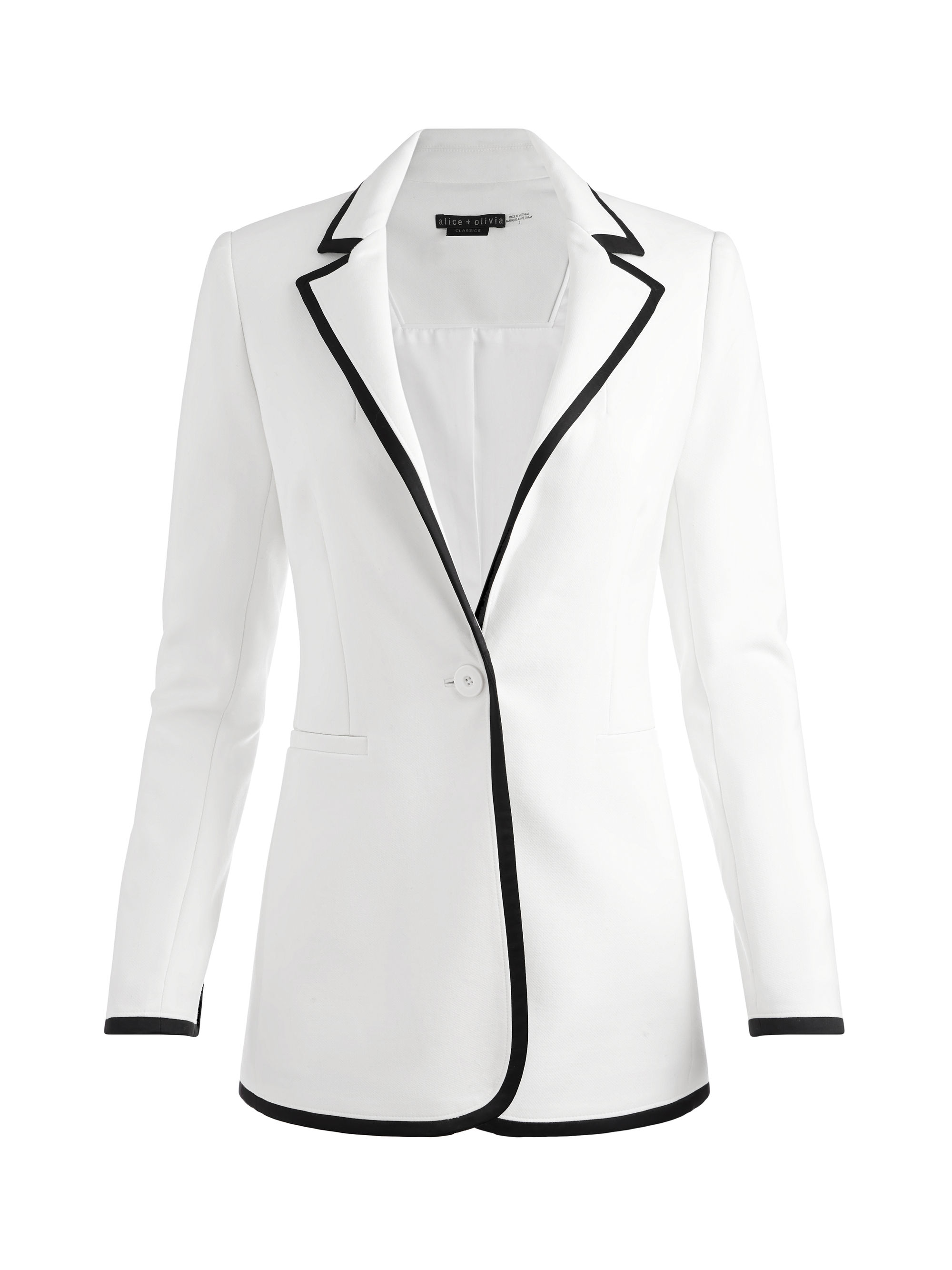 Breann Contrast Trim Blazer In Off White/black | Alice + Olivia