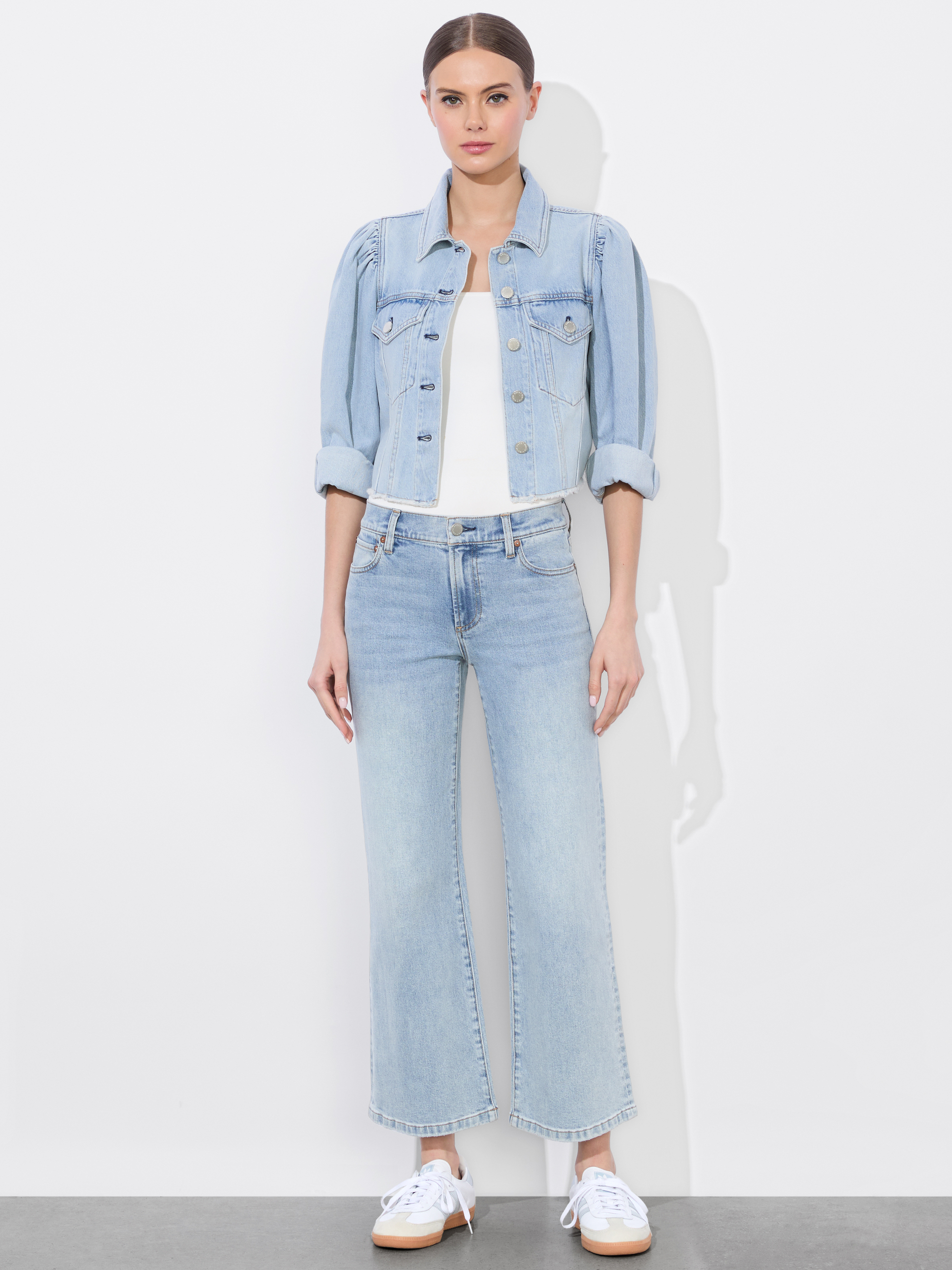 Lana Puff Sleeve Denim Jacket In Blue | Alice + Olivia