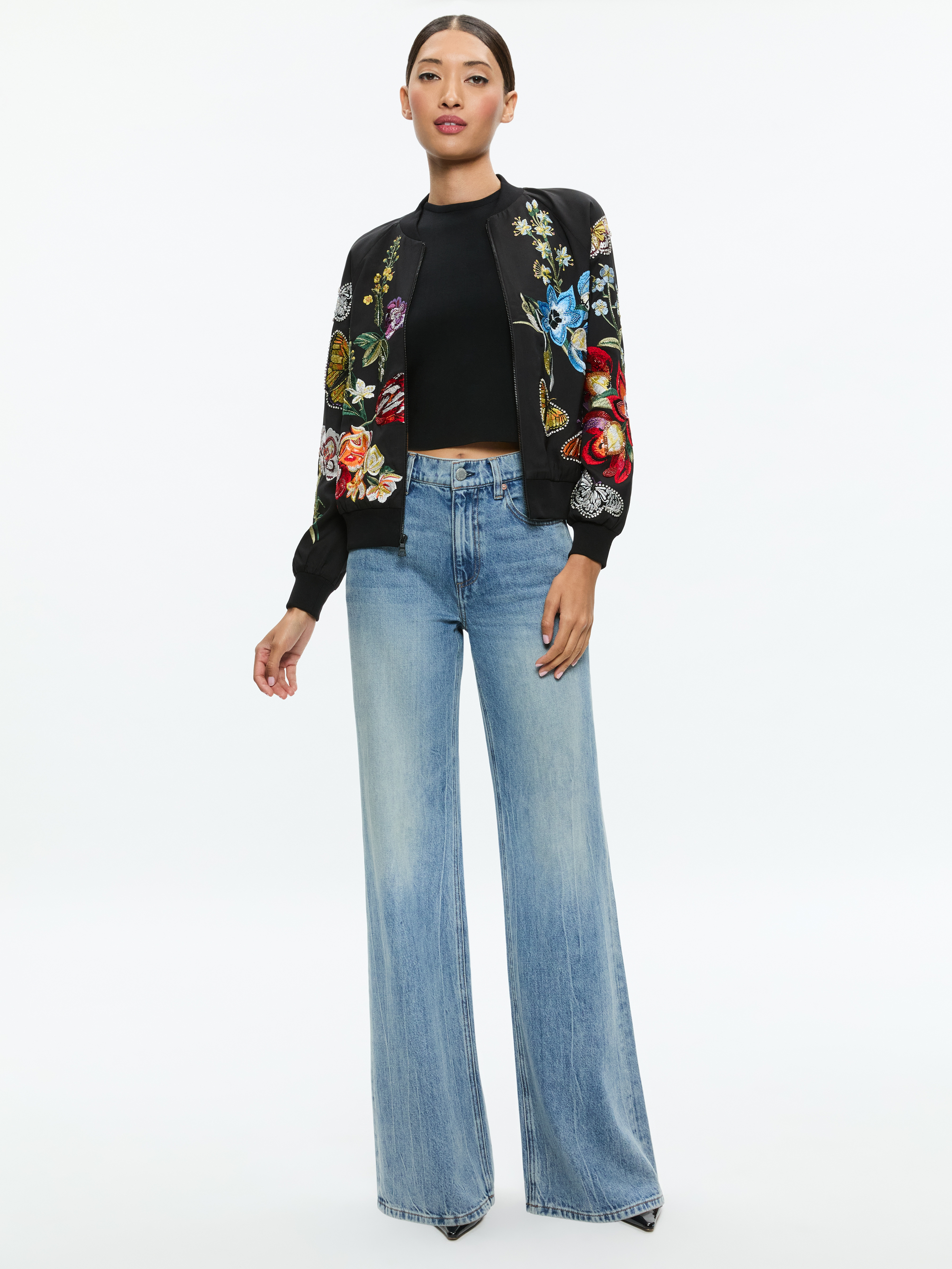 Felisa Embellished Varsity Jacket In Le Parisien Black | Alice + Olivia