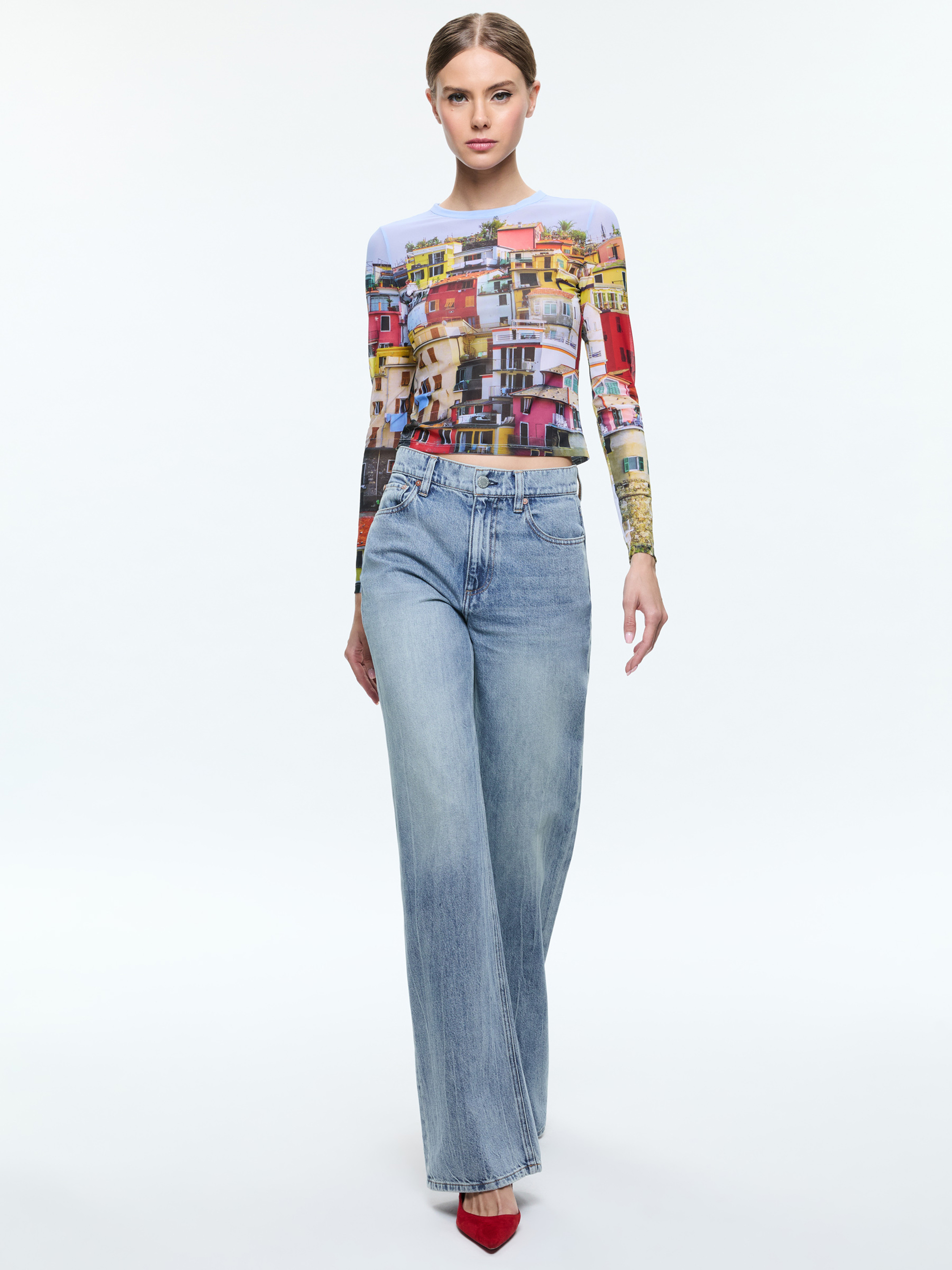 Delaina Mesh Top In Italian Landscape | Alice + Olivia