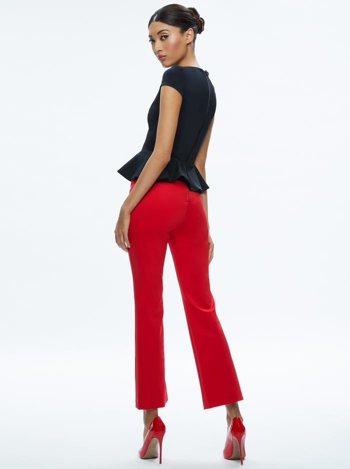 Poppy Crew Neck Cap Sleeve Peplum Top In Black Alice Olivia